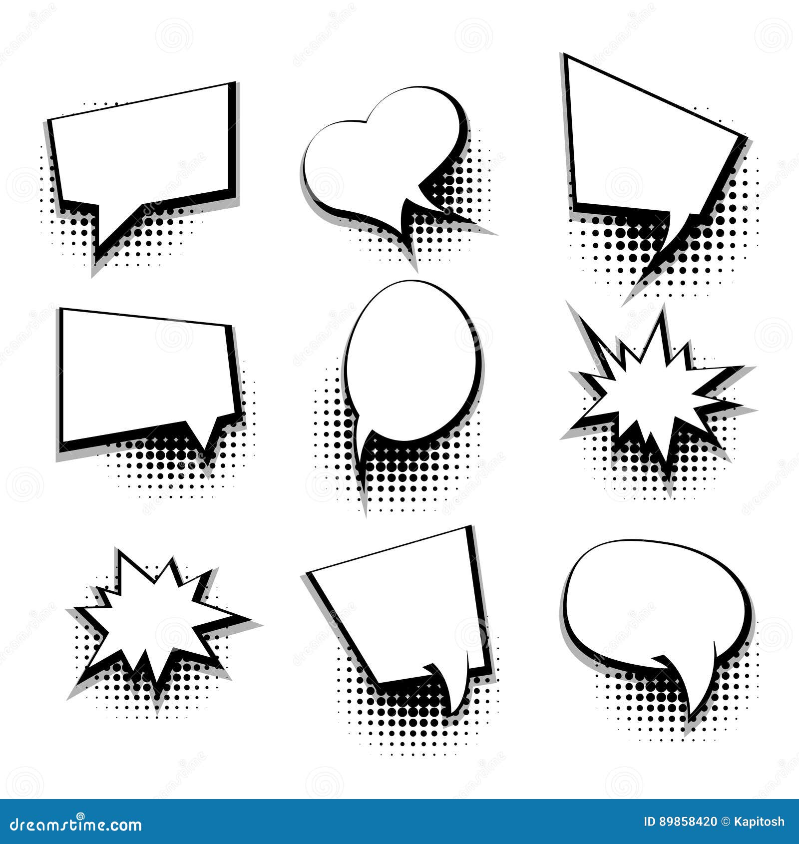 Collection Blank Comic Text Template Speech Bubble Stock Vector ...