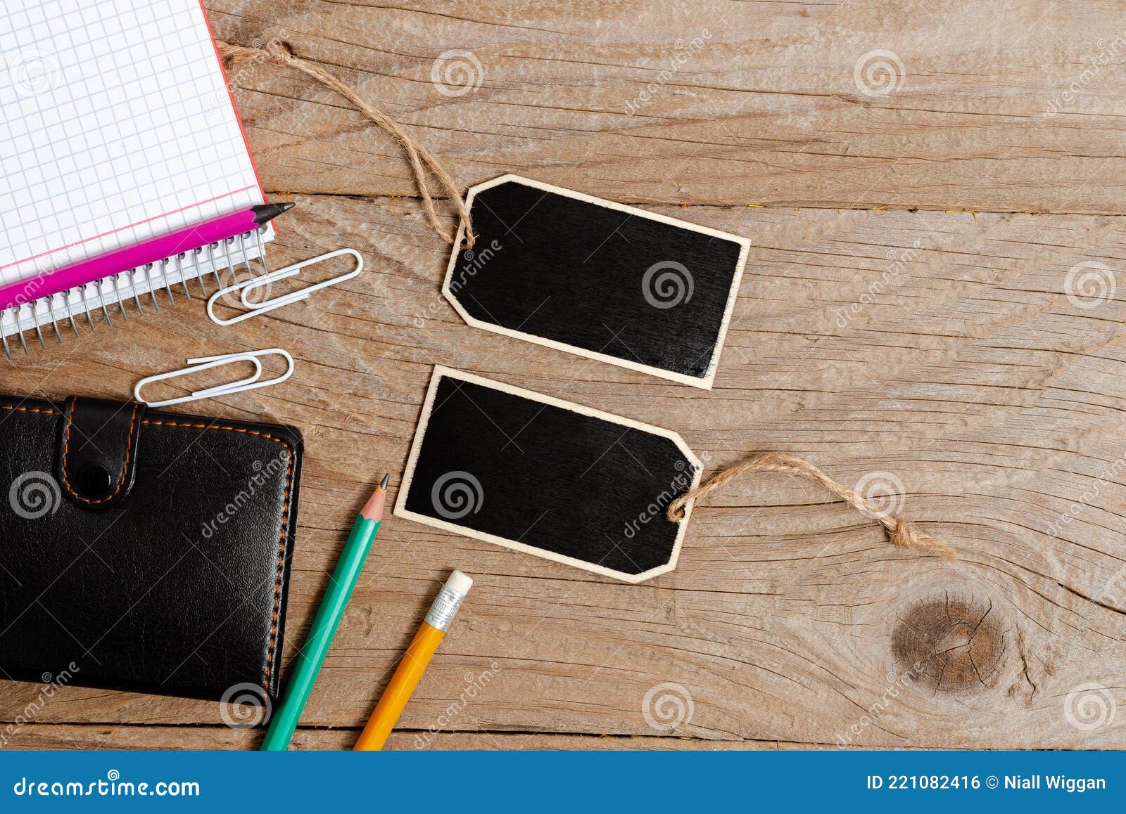 Collection of Real Blank Empty Sticker Card Tag with an Elastic Band on ...