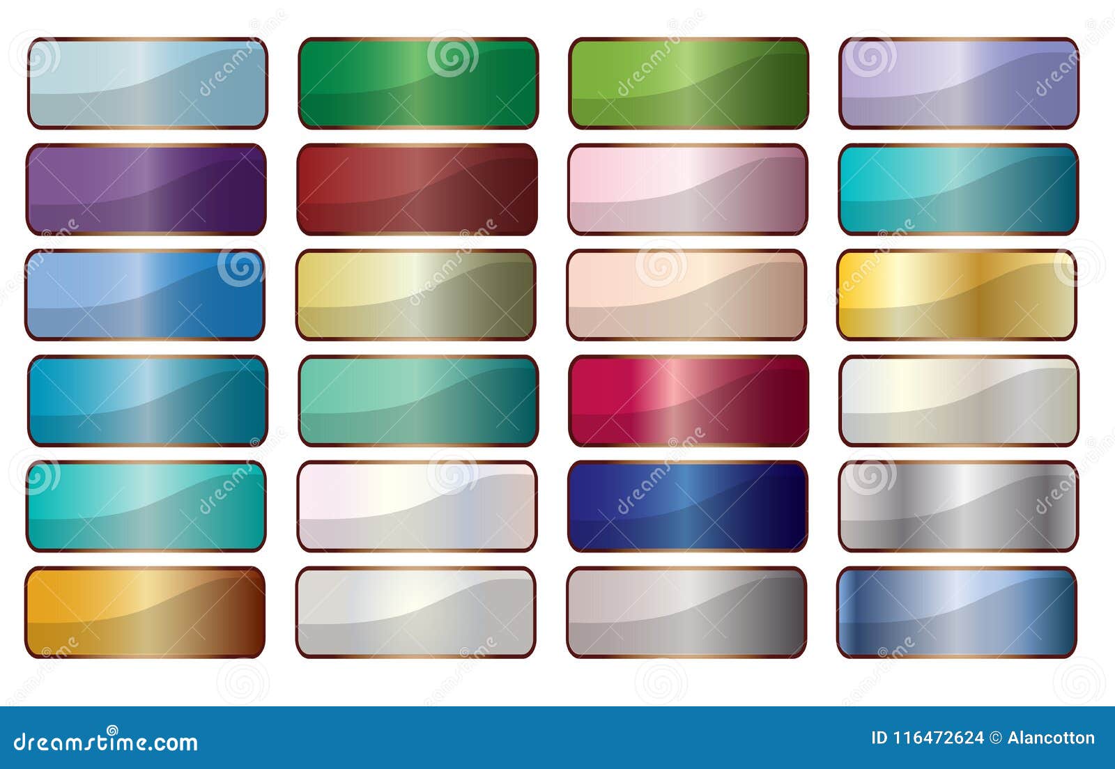 Oblong Web Button Bases in Metal Over White Stock Vector - Illustration ...