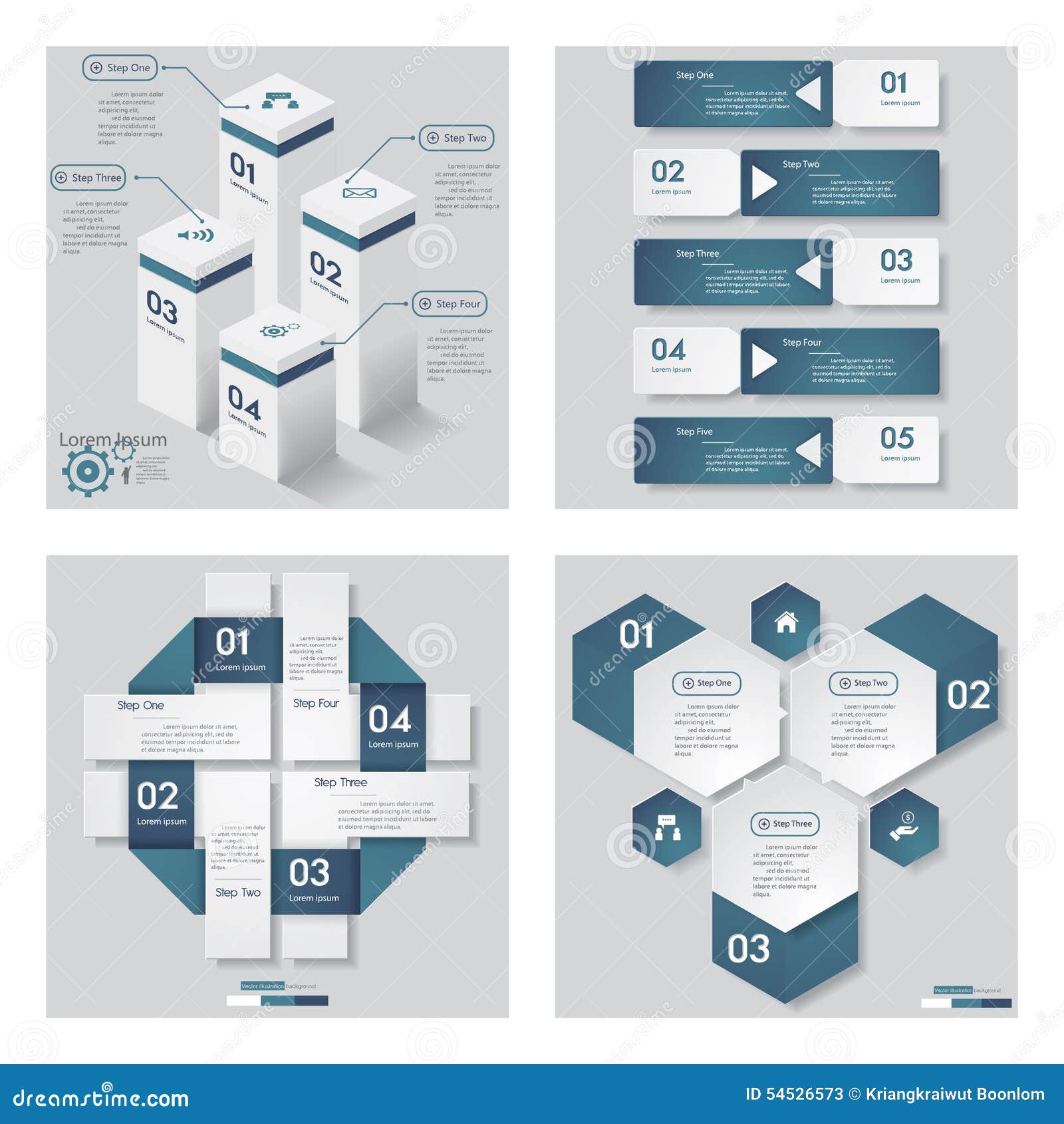 Collection of 4 Blue Color Template. Vector Background. Stock Vector ...