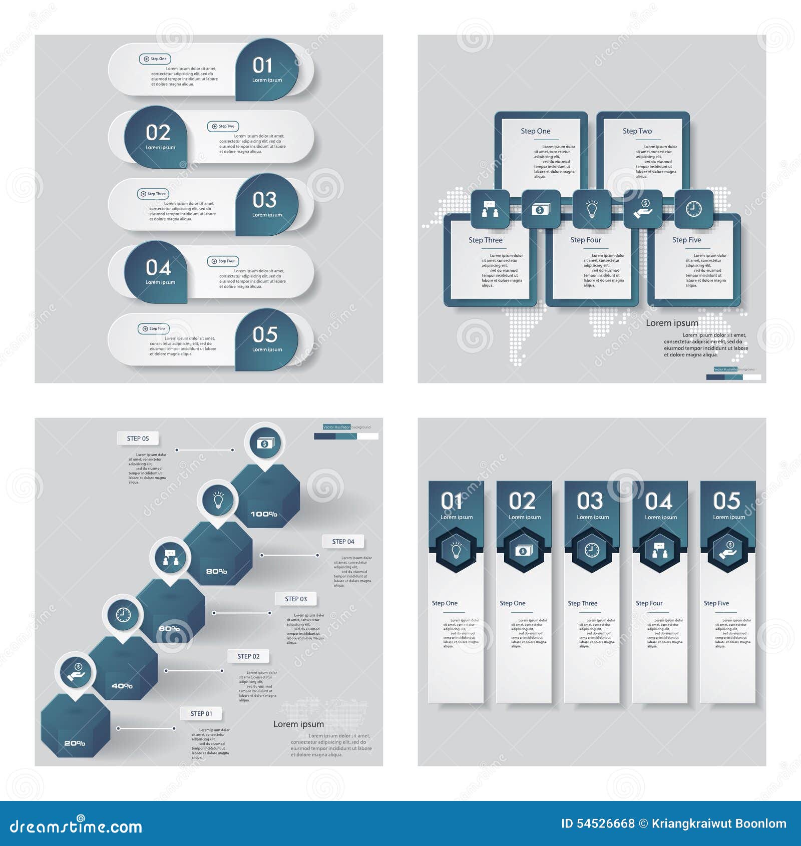 Collection of 4 Blue Color Template. Vector Background. Stock Vector ...