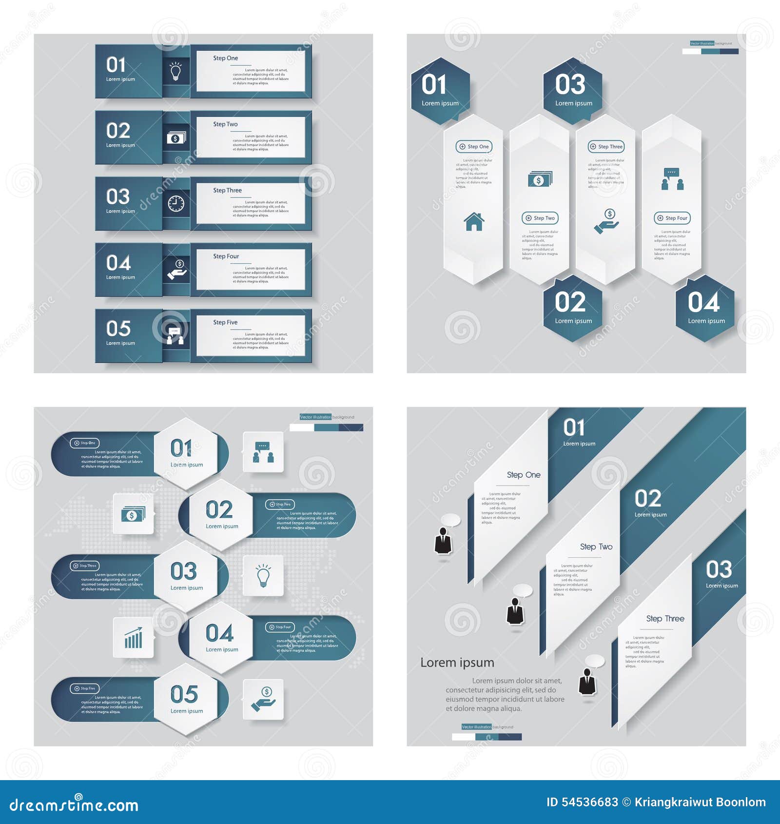 Collection of 4 Blue Color Template. Vector Background. Stock Vector ...
