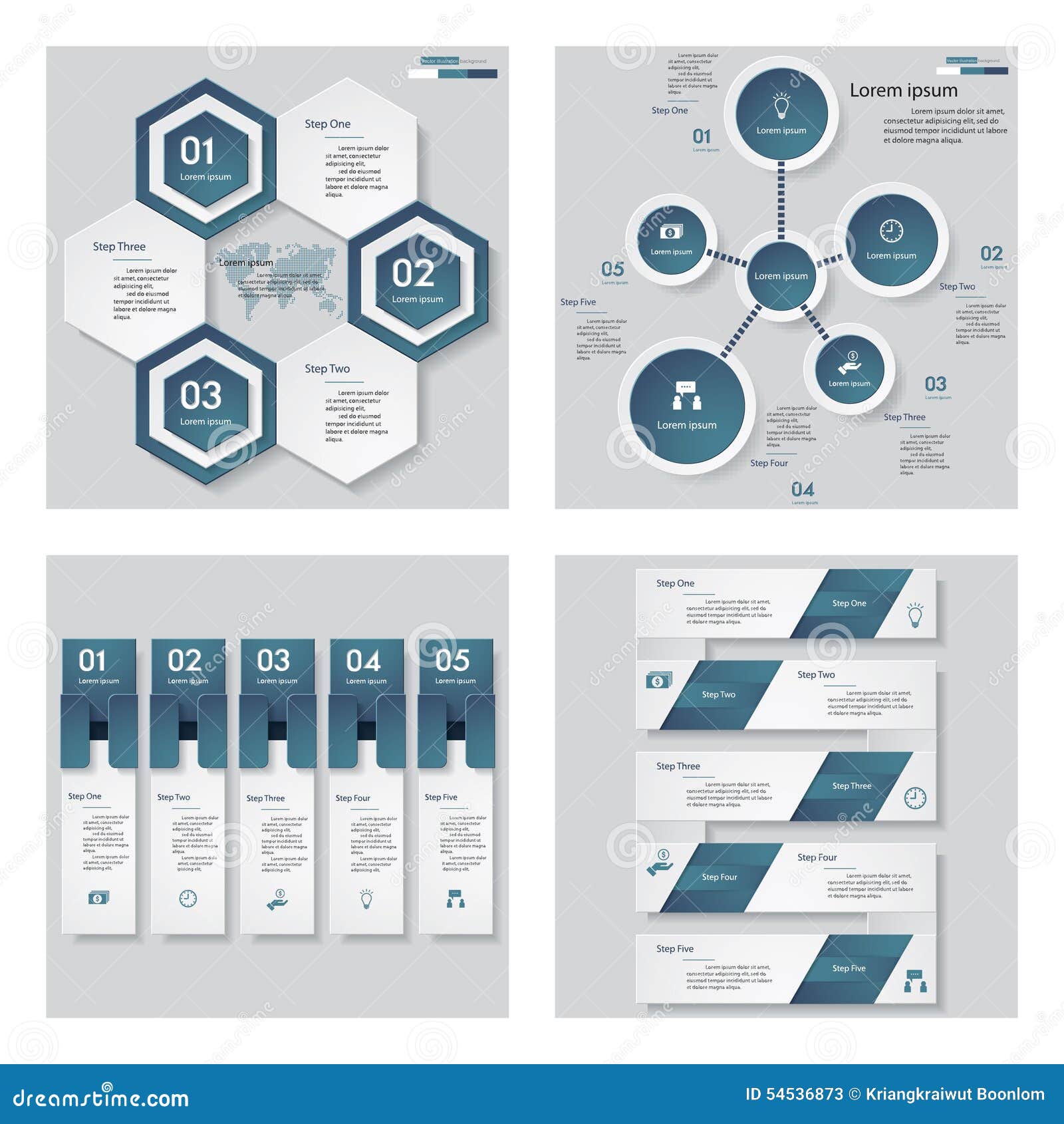 Collection of 4 Blue Color Template. Vector Background. Stock Vector ...