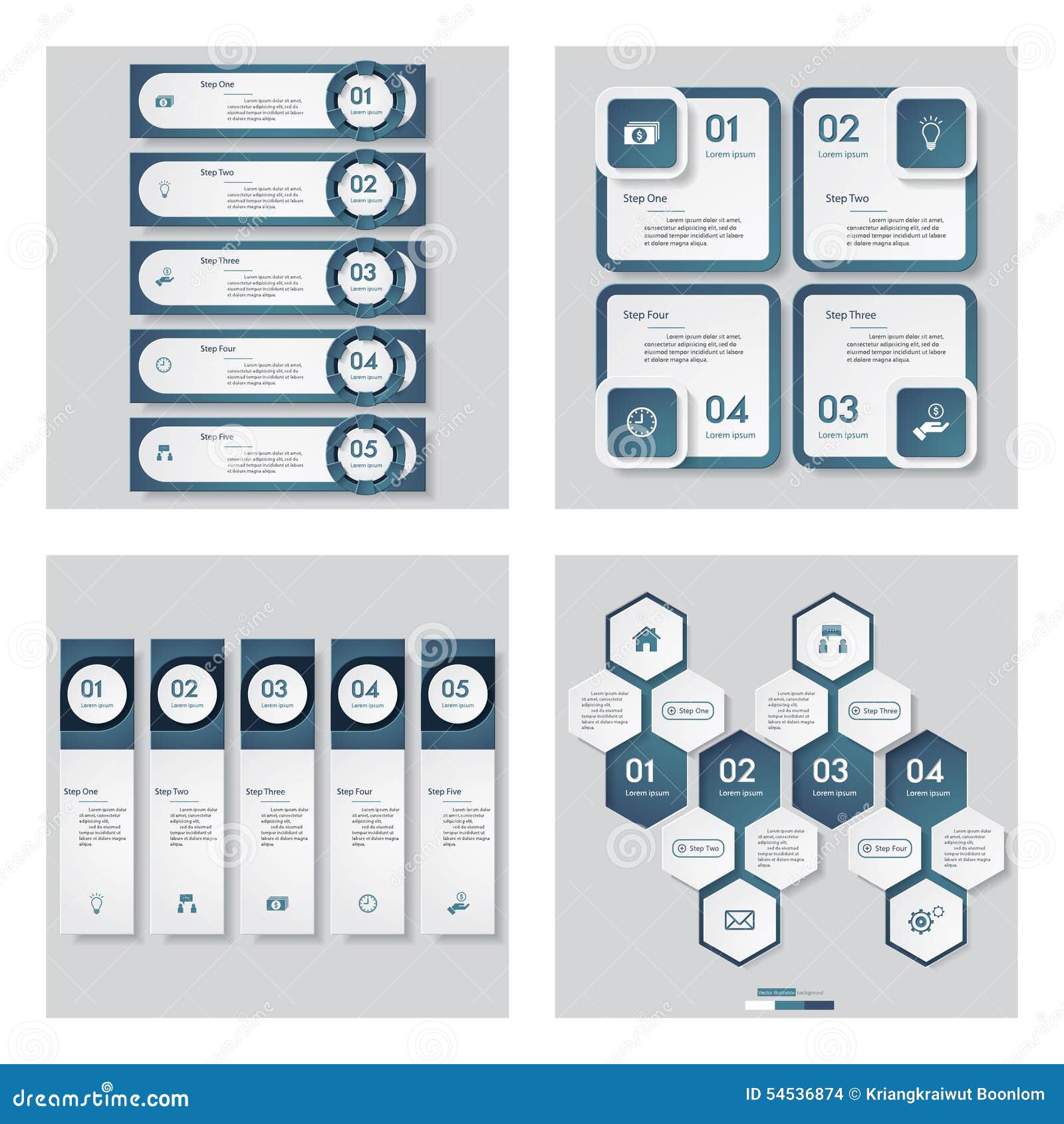 Collection of 4 Blue Color Template. Vector Background. Stock ...