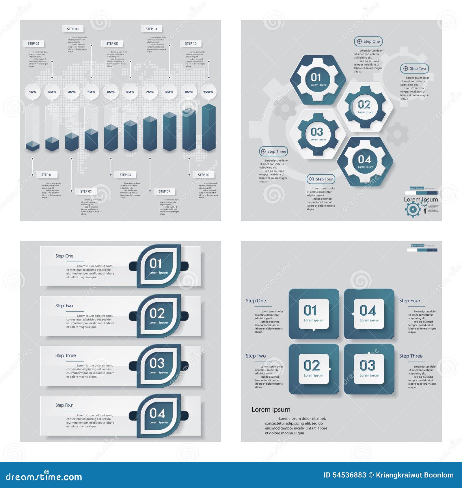 Collection of 4 Blue Color Template. Vector Background. Stock Vector ...