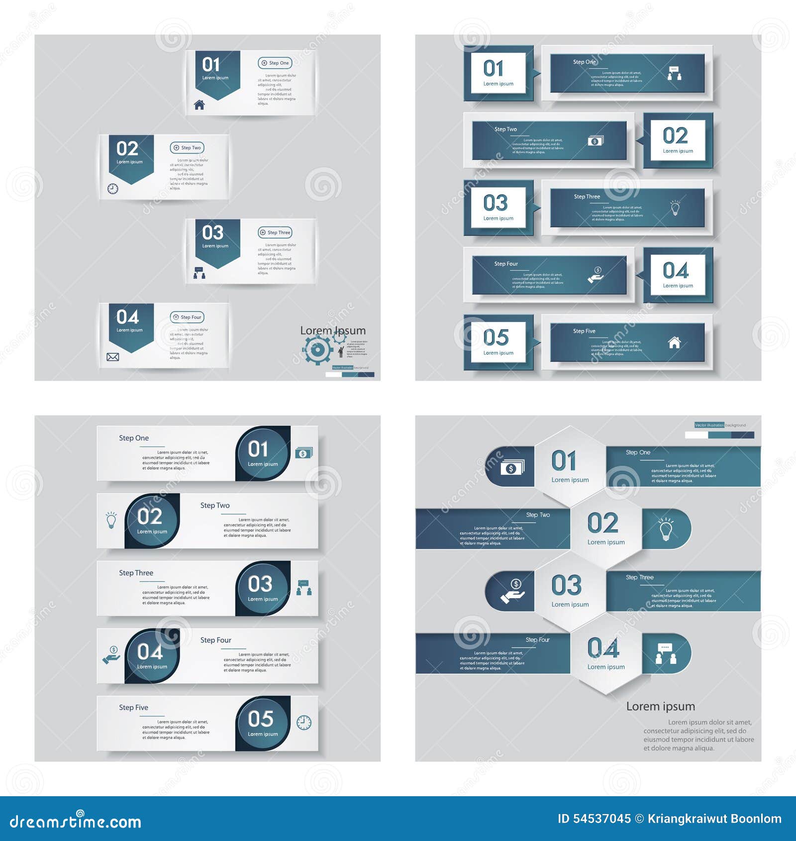 Collection of 4 Blue Color Template. Vector Background. Stock Vector ...