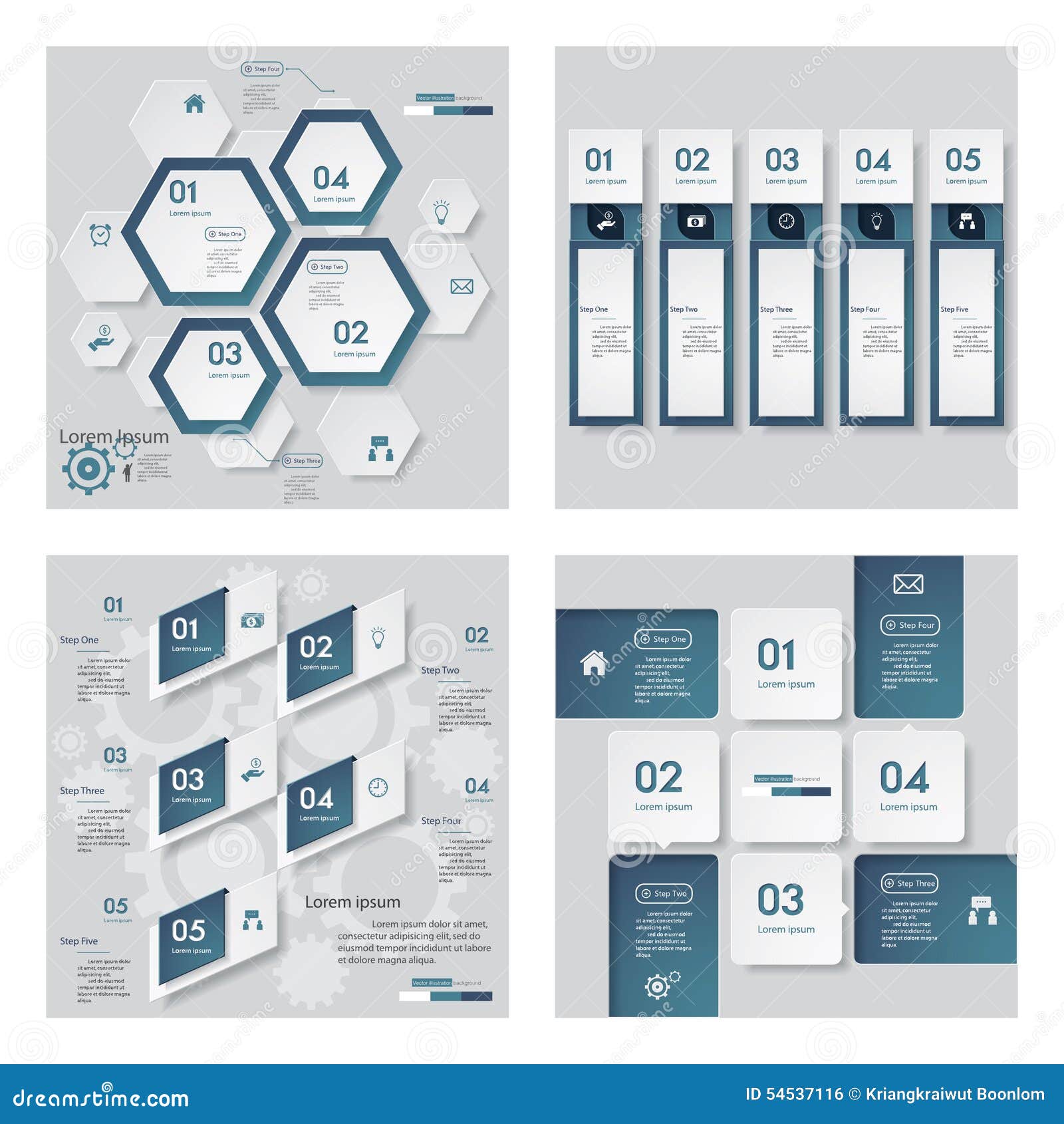 Collection of 4 Blue Color Template. Vector Background. Stock Vector ...
