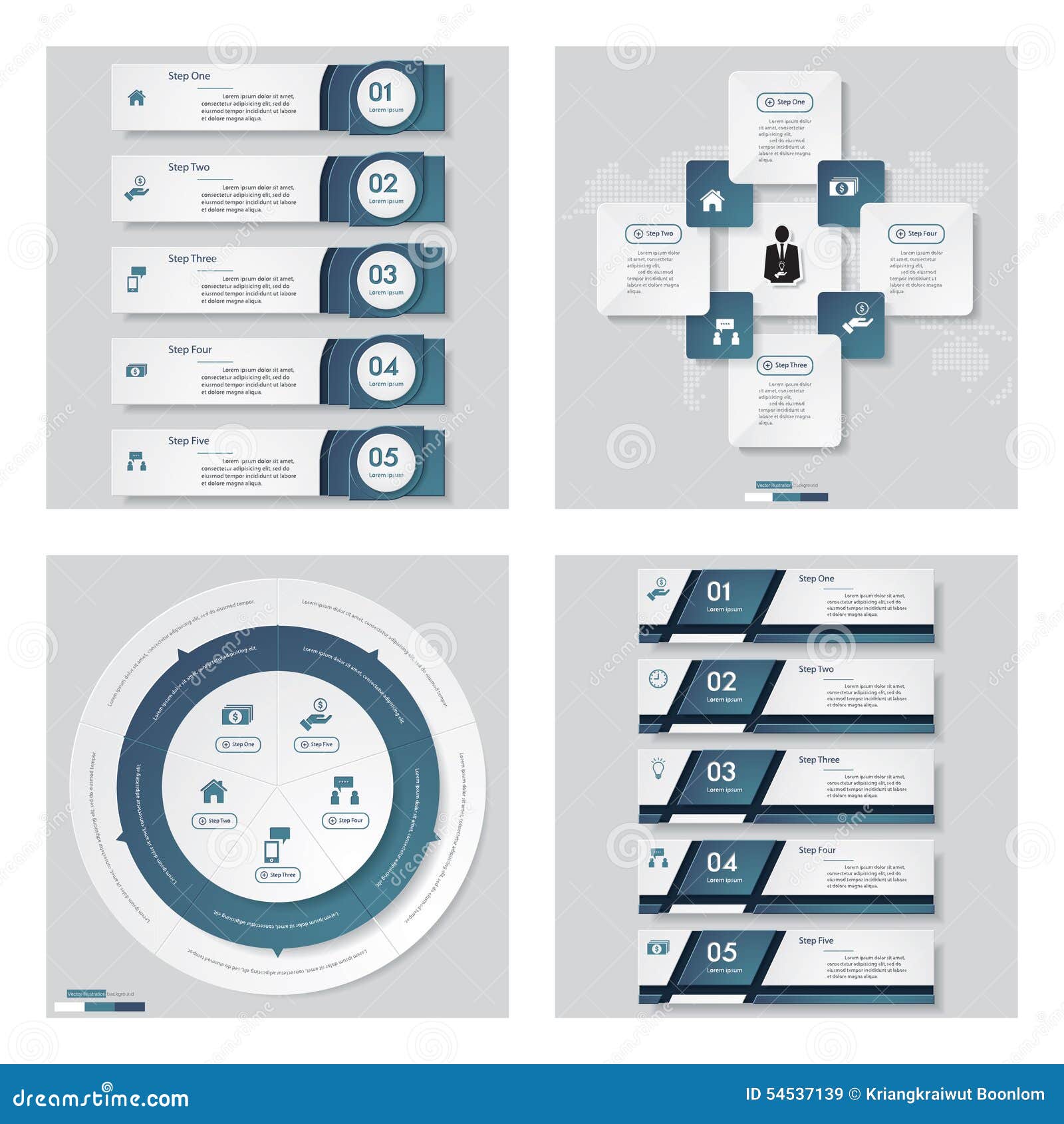 Collection of 4 Blue Color Template. Vector Background. Stock Vector ...