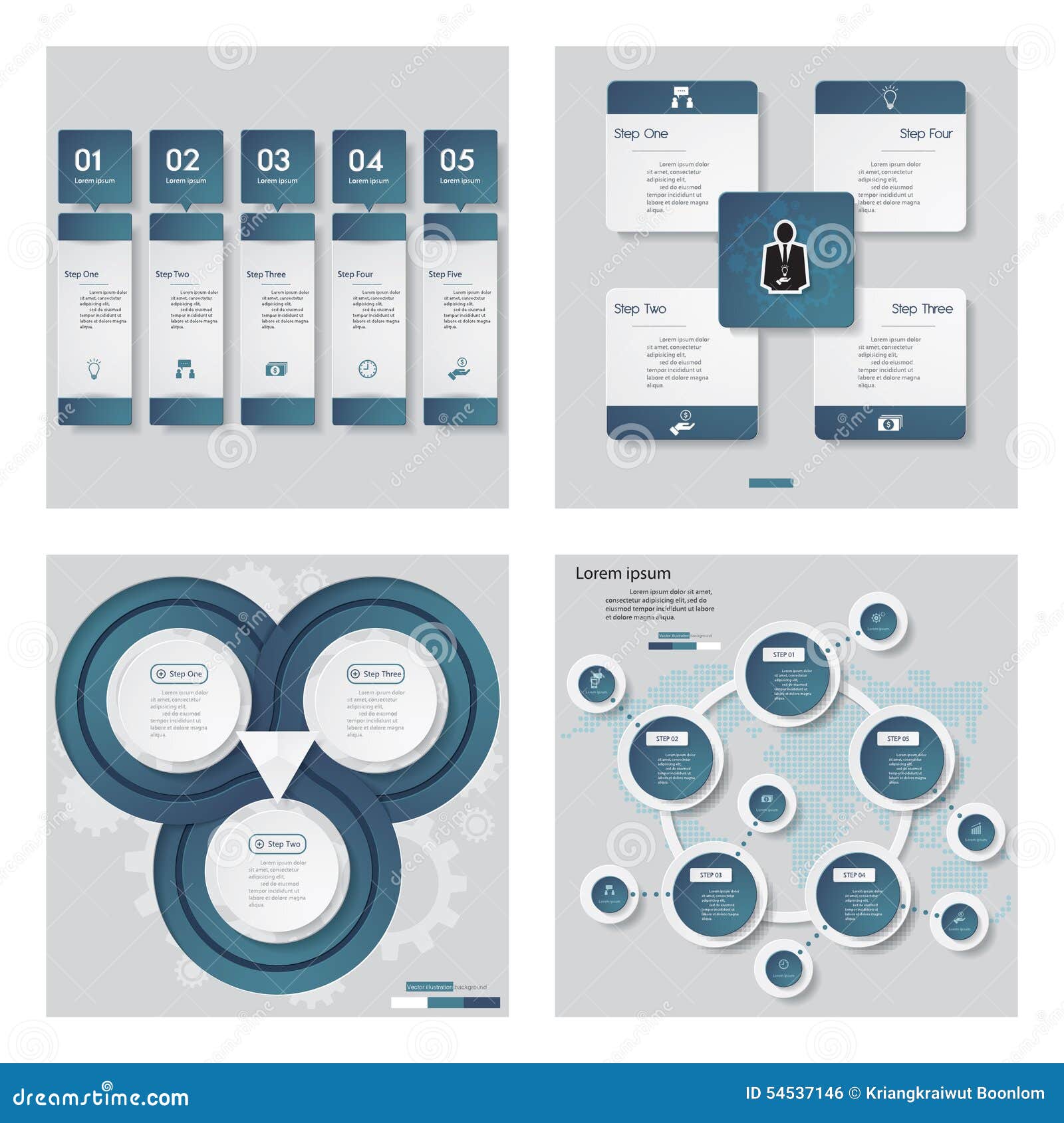 Collection of 4 Blue Color Template. Vector Background. Stock Vector ...