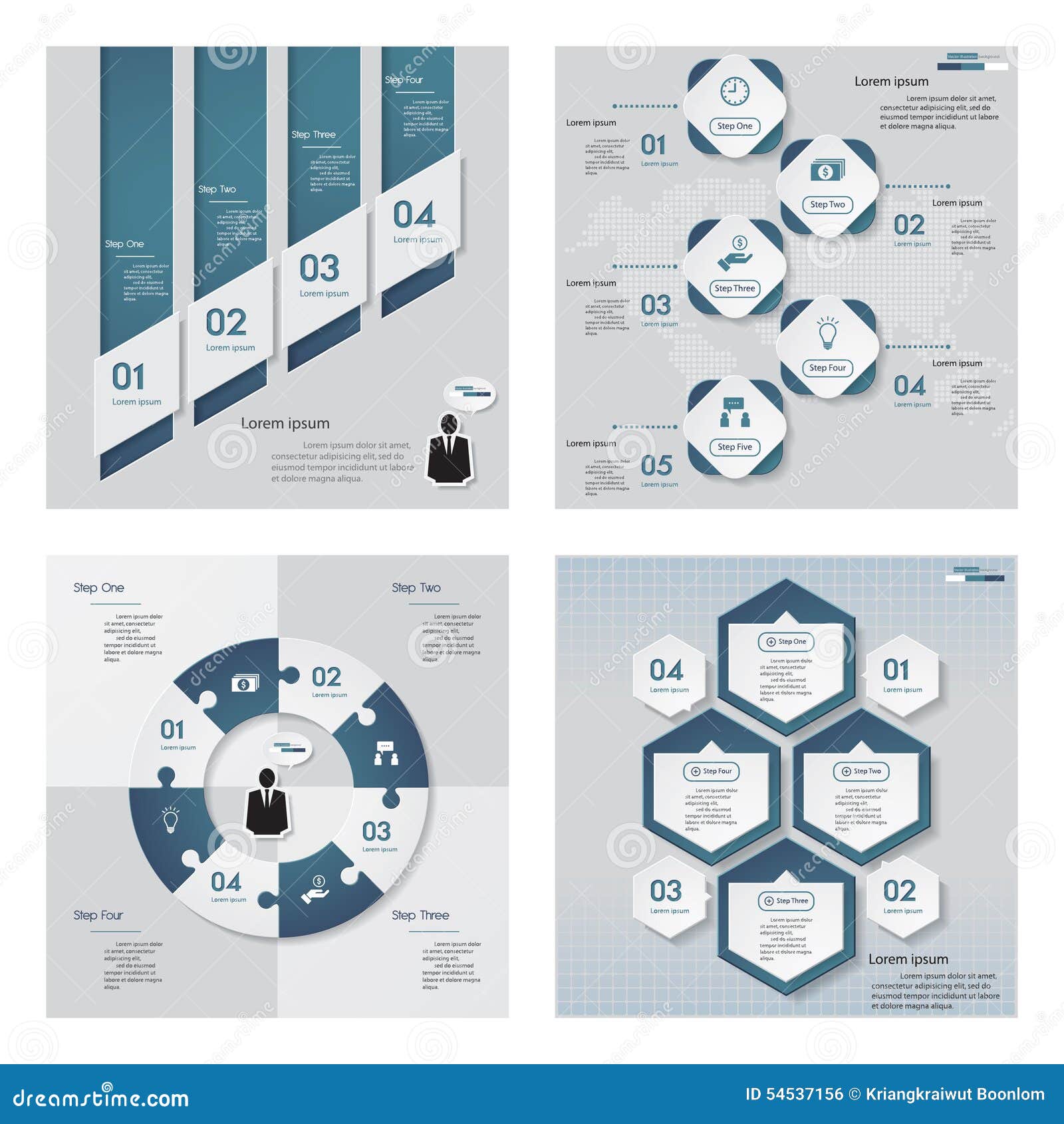 Collection of 4 Blue Color Template. Vector Background. Stock Vector ...