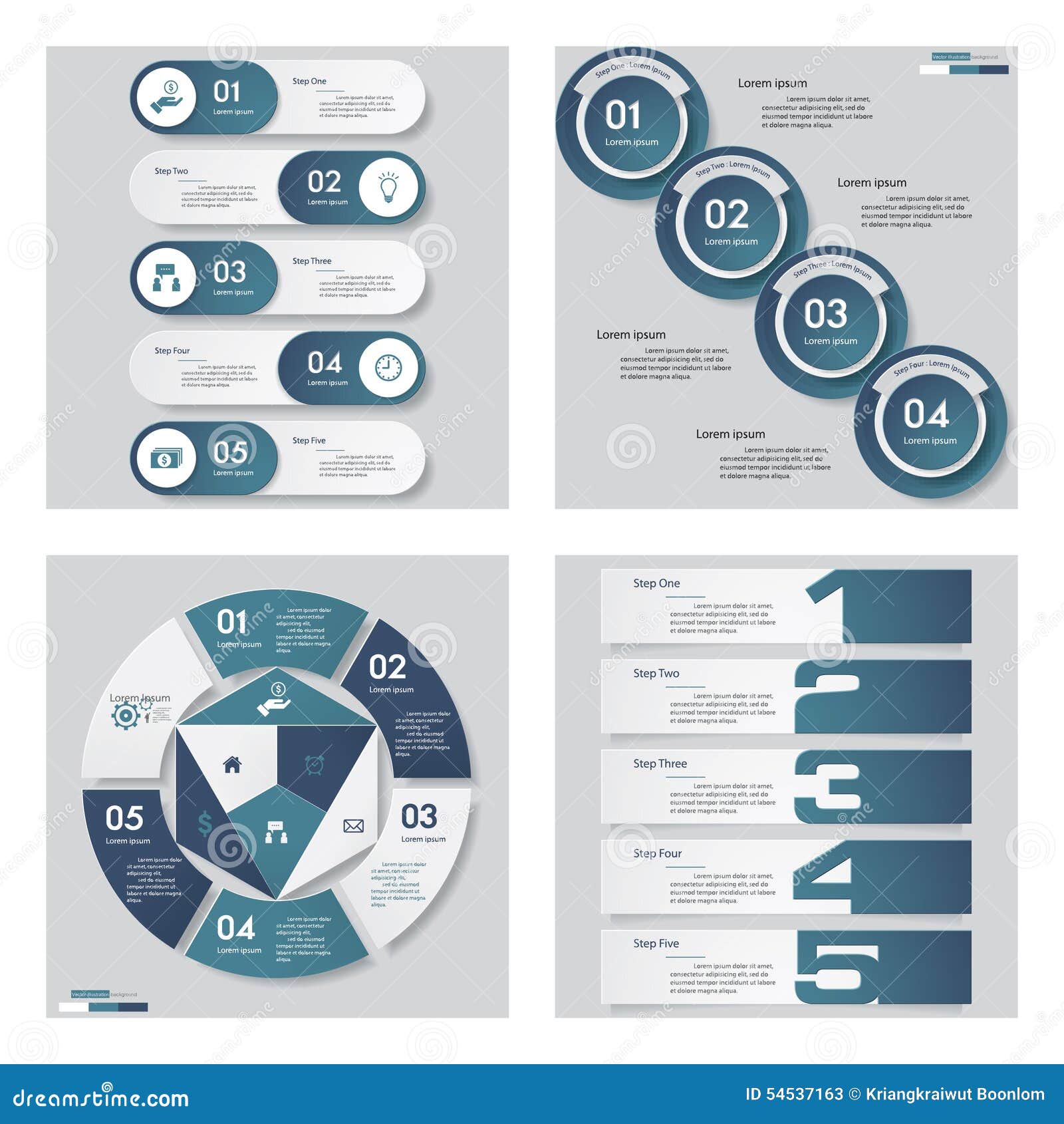 Collection of 4 Blue Color Template. Vector Background. Stock Vector ...