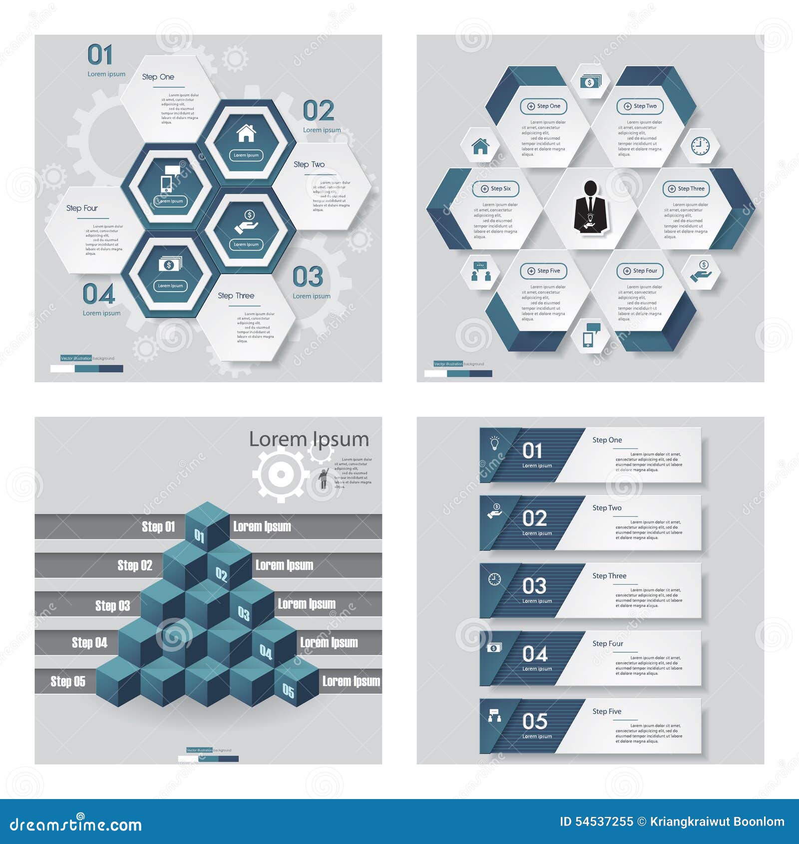 Collection of 4 Blue Color Template. Vector Background. Stock Vector ...