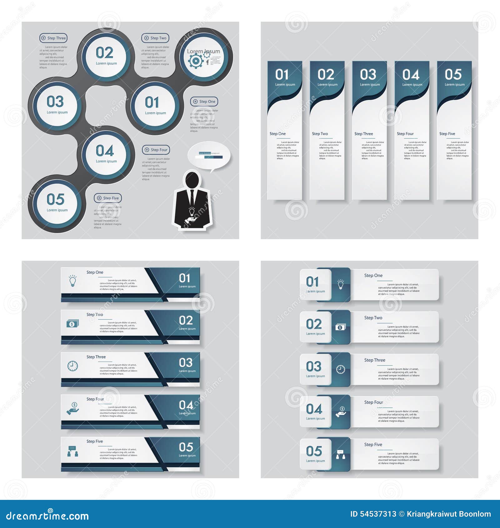 Collection of 4 Blue Color Template. Vector Background. Stock Vector ...