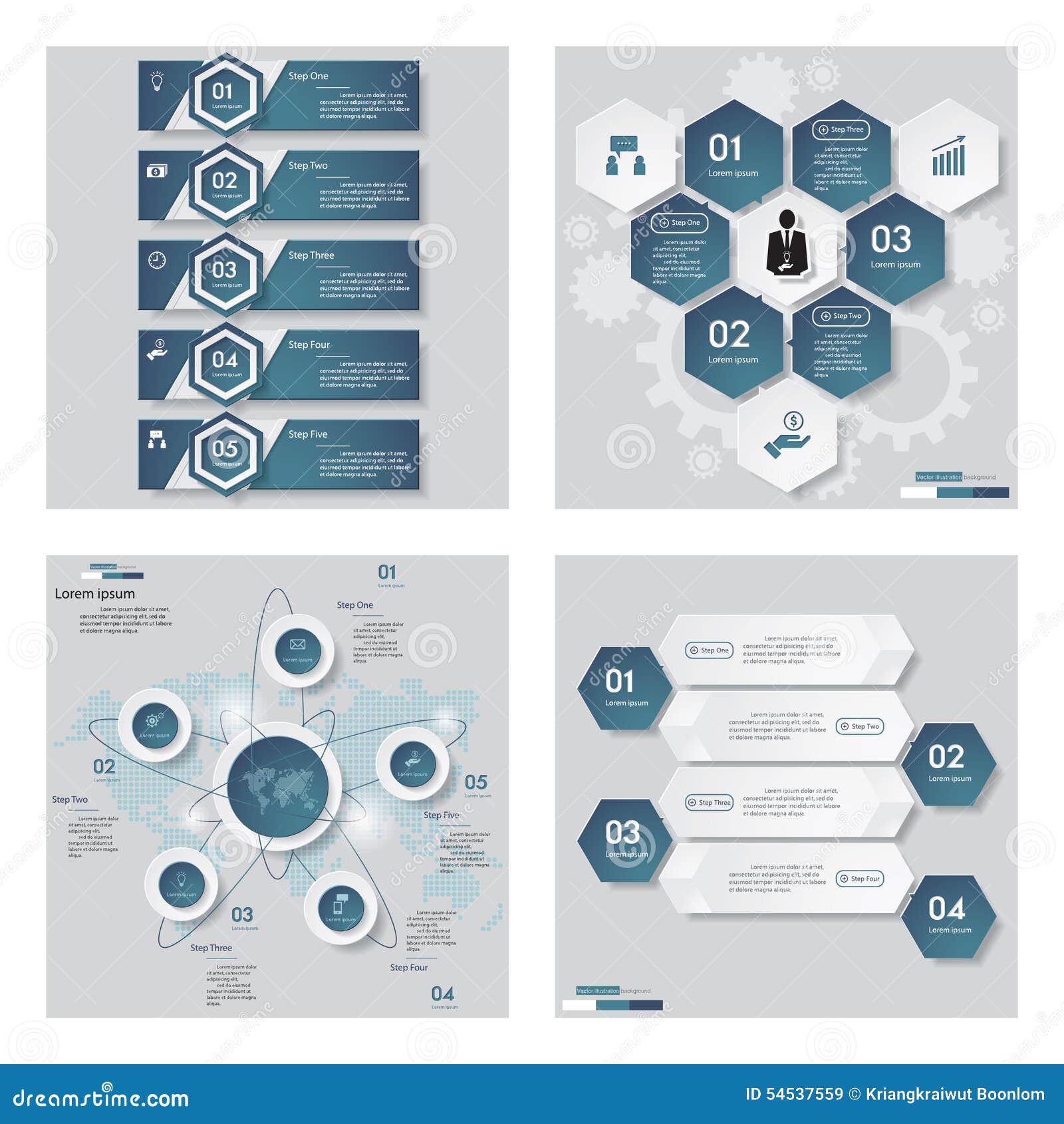 Collection of 4 Blue Color Template. Vector Background. Stock Vector ...