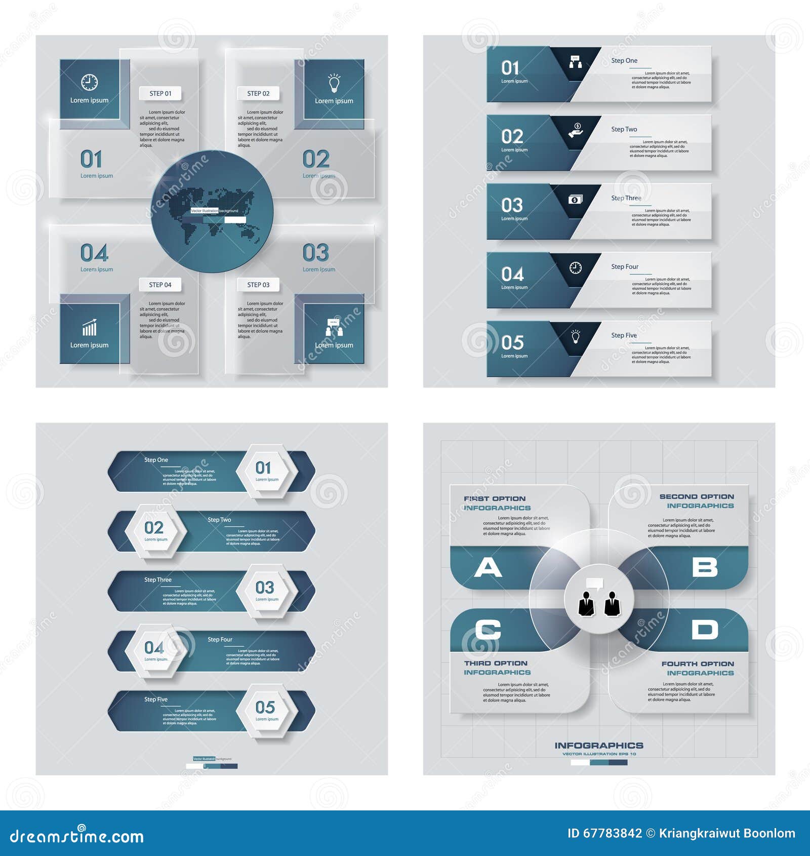 Collection of 4 Blue Color Template. Vector Background. for Your Idea ...