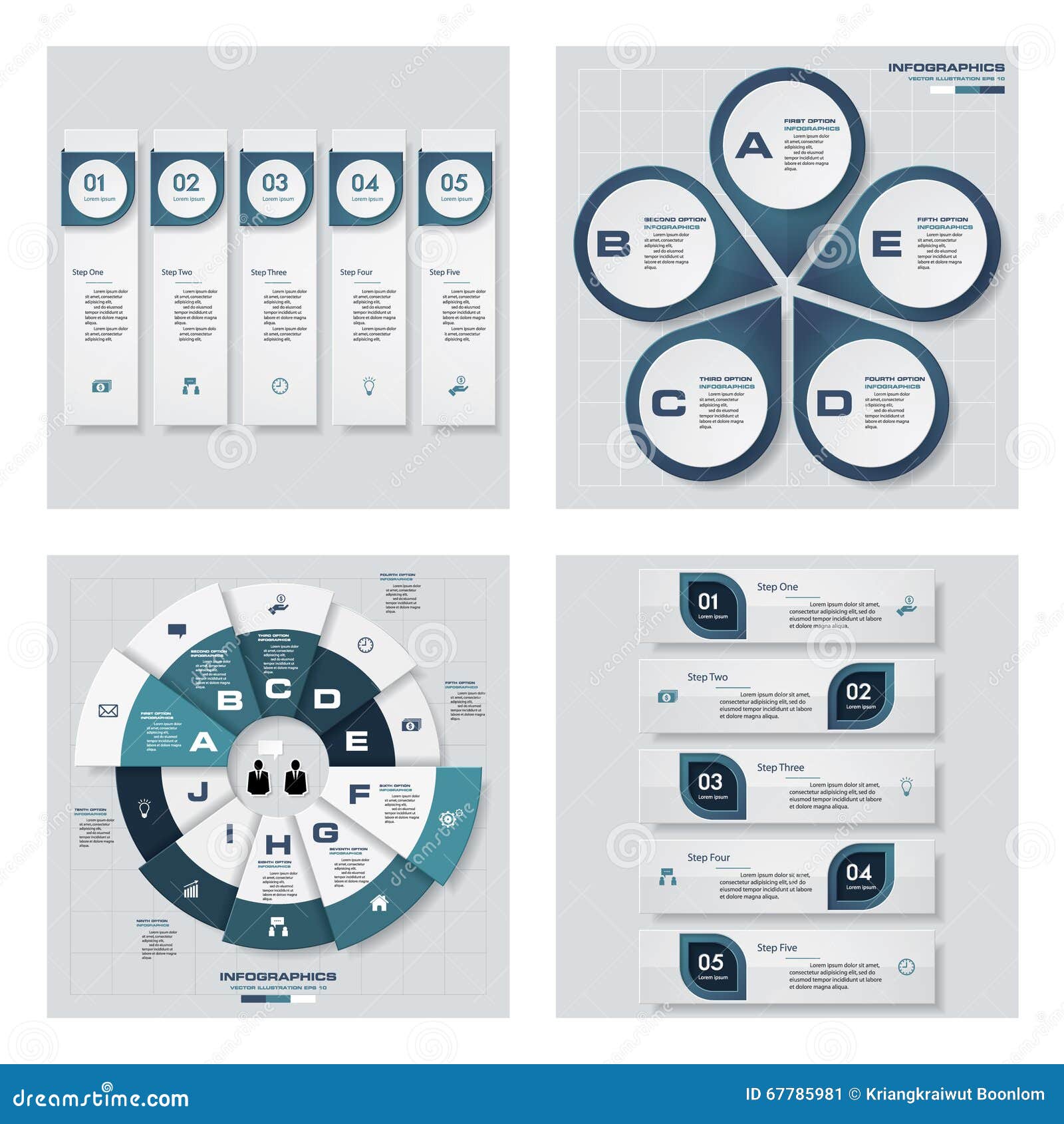 Collection of 4 Blue Color Template. Vector Background. for Your Idea ...