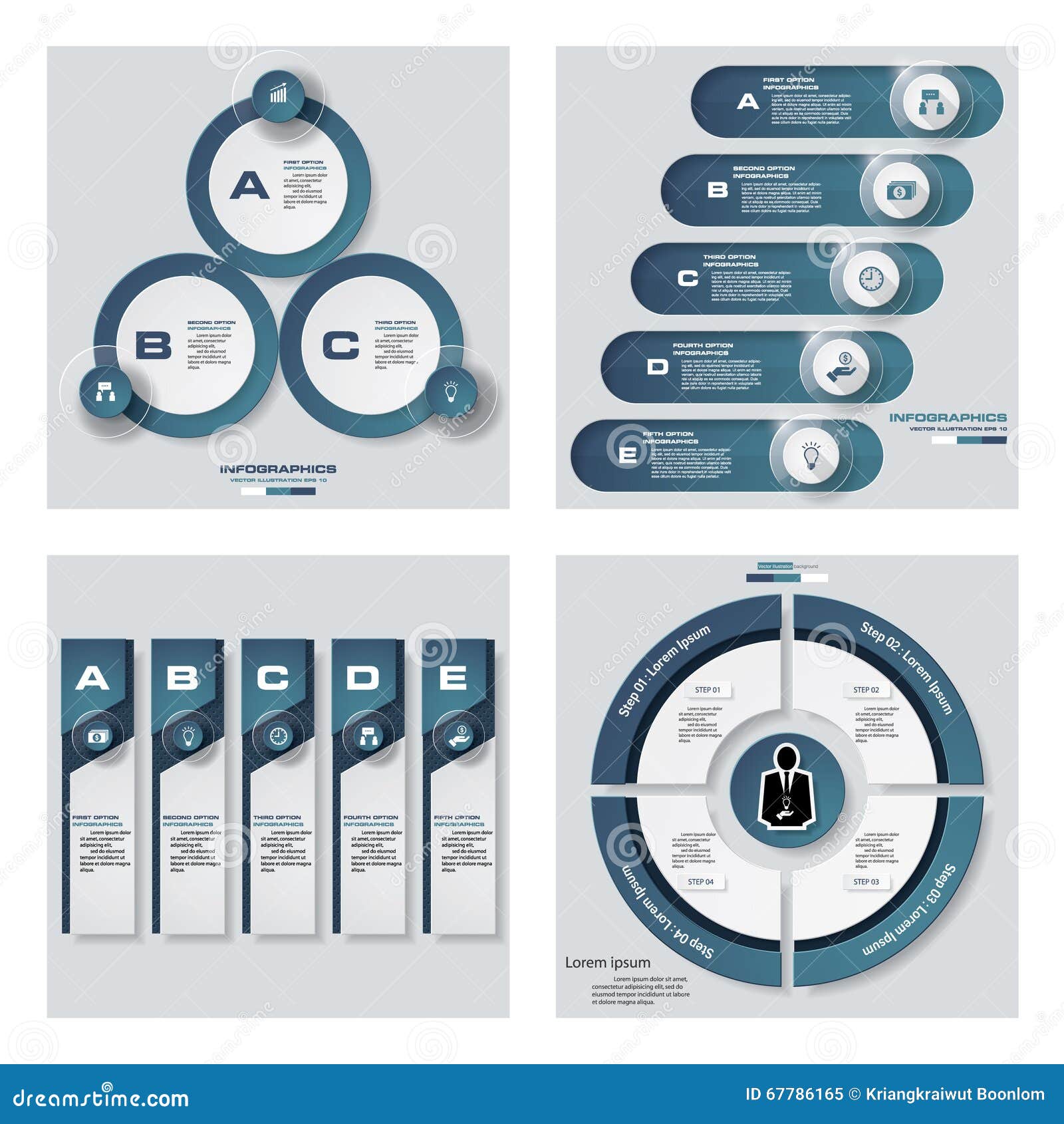 Collection of 4 Blue Color Template. Vector Background. for Your Idea ...