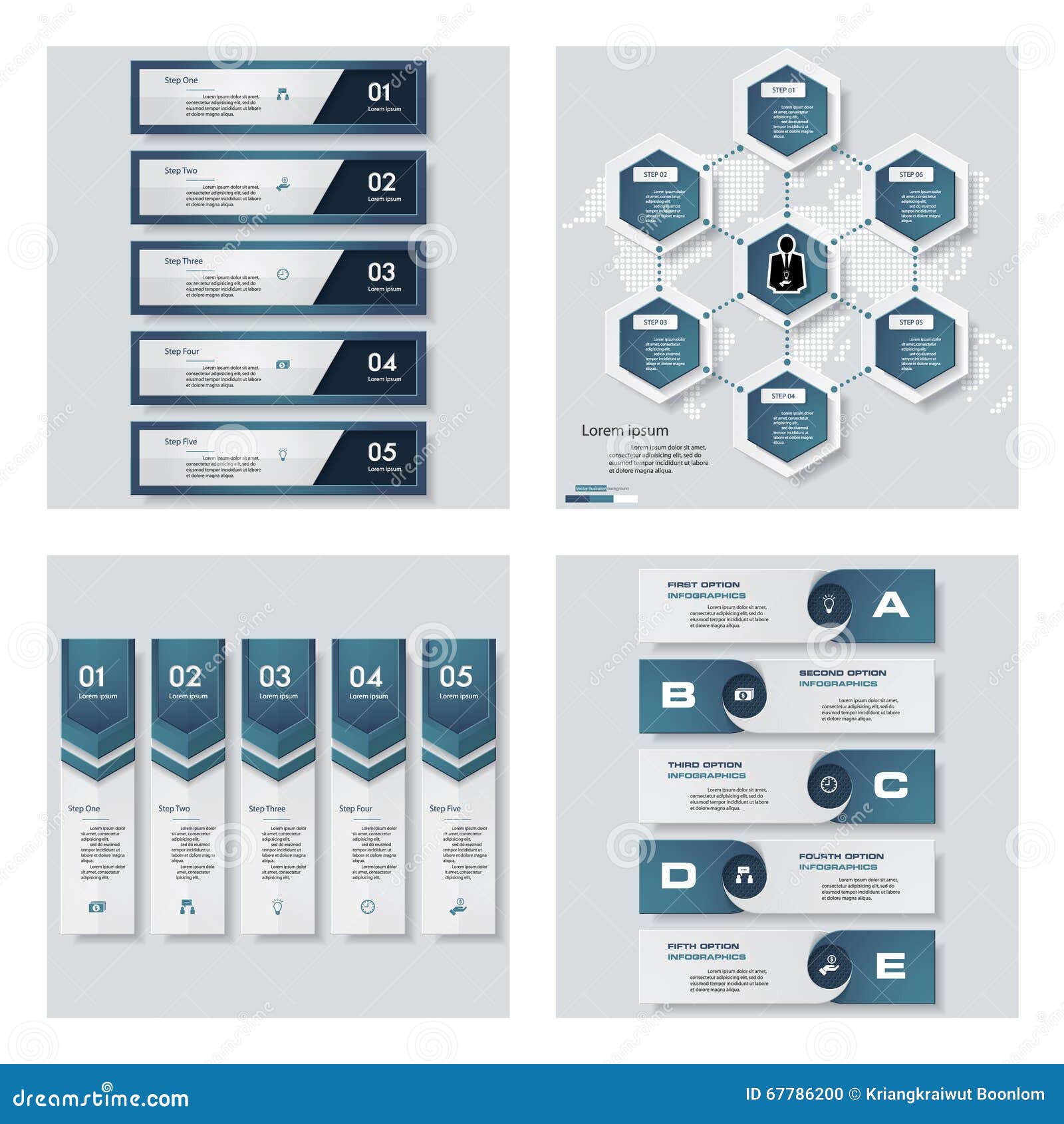 Collection of 4 Blue Color Template. Vector Background. for Your Idea ...