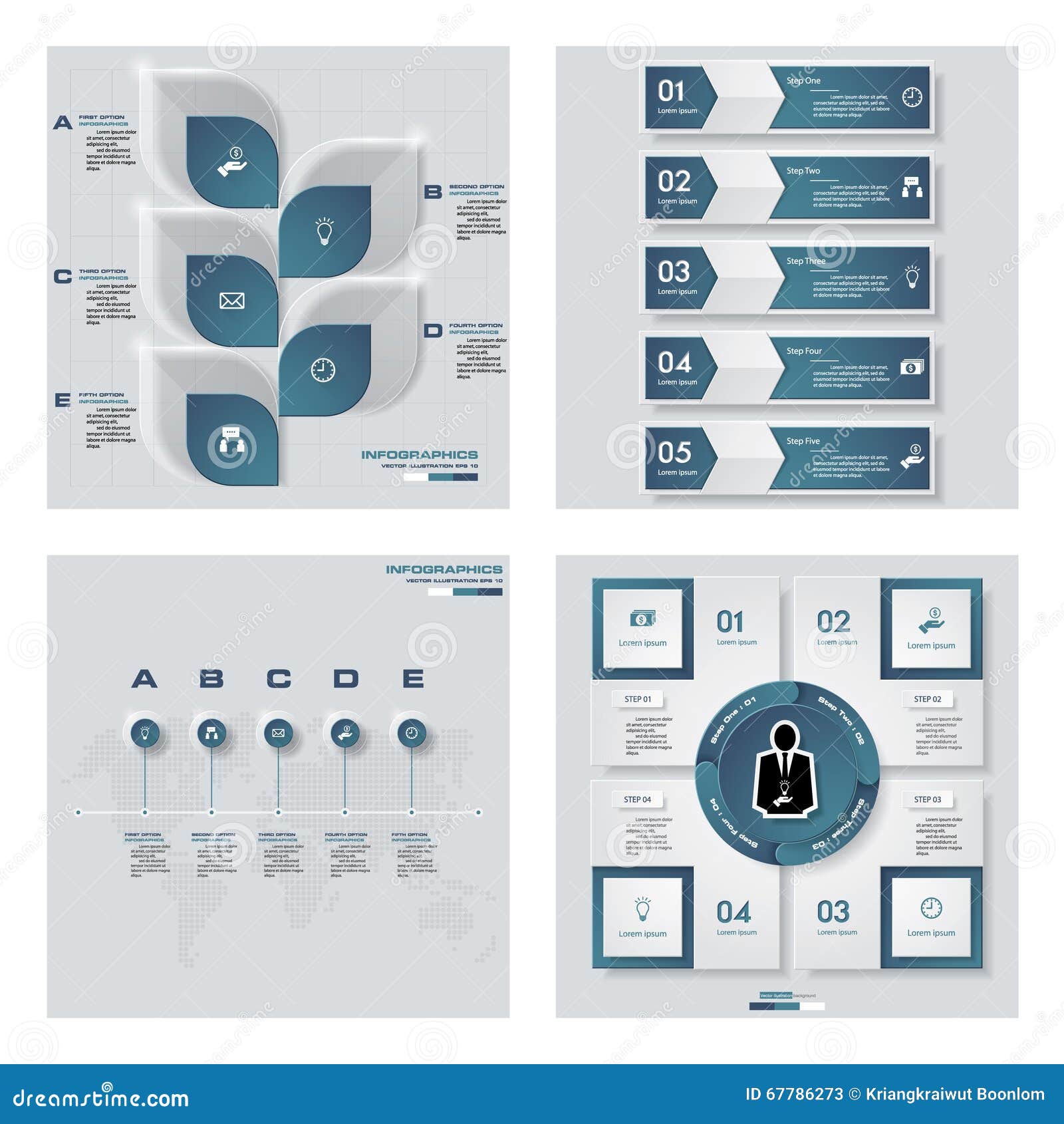 Collection of 4 Blue Color Template. Vector Background. for Your Idea ...