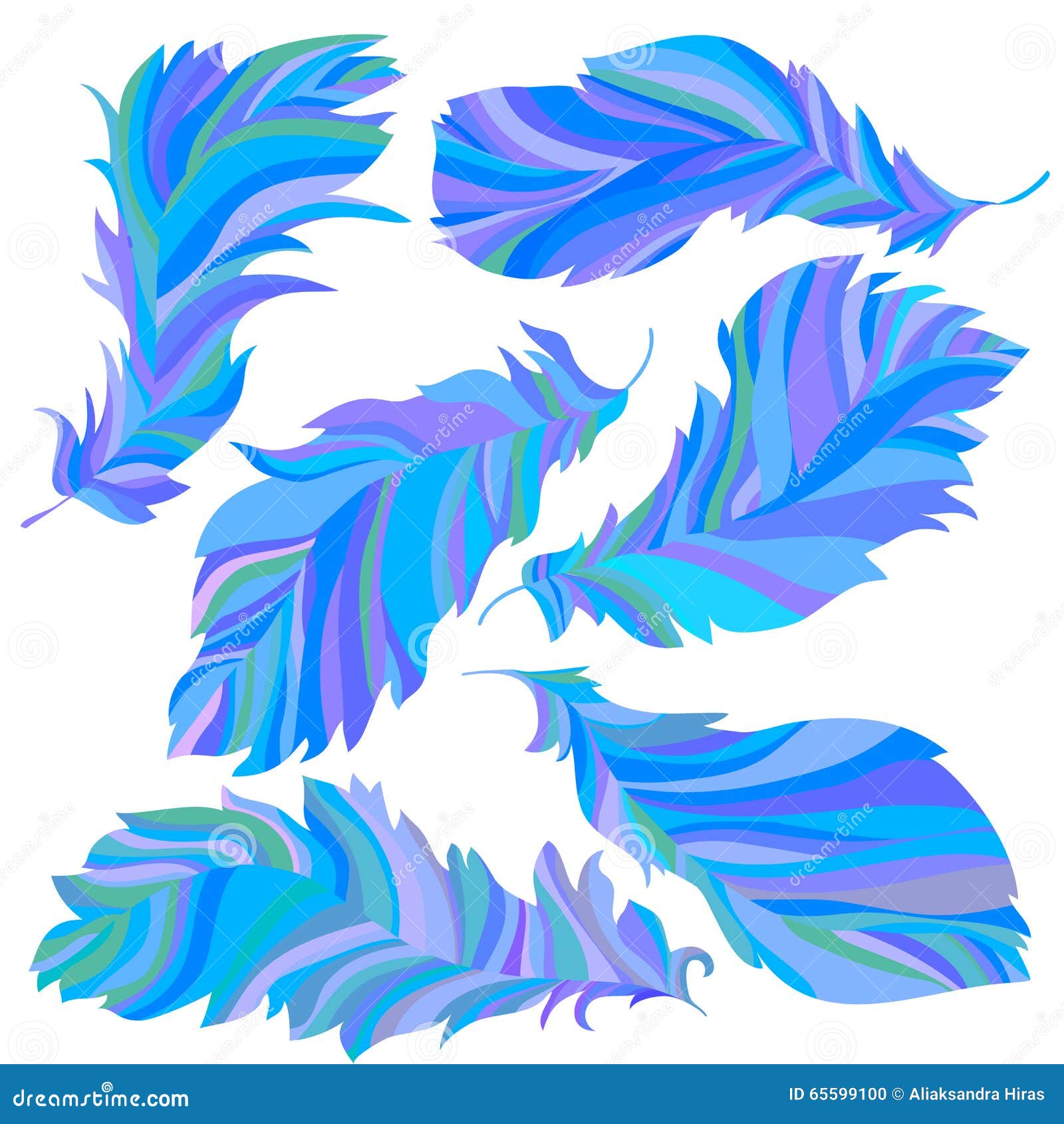 Collection of Blue Feathers Stock Vector - Illustration of literature ...