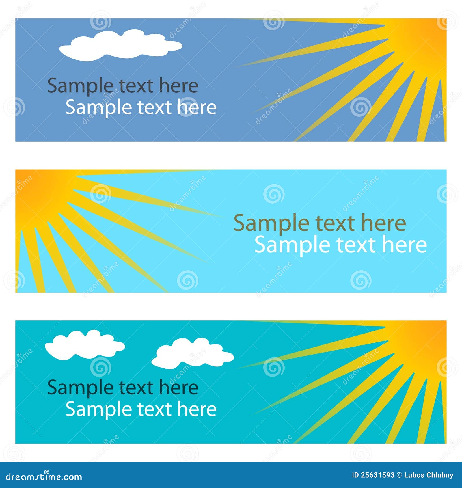 Collection of Blue Horizontal Banners with Sun. Stock Vector ...