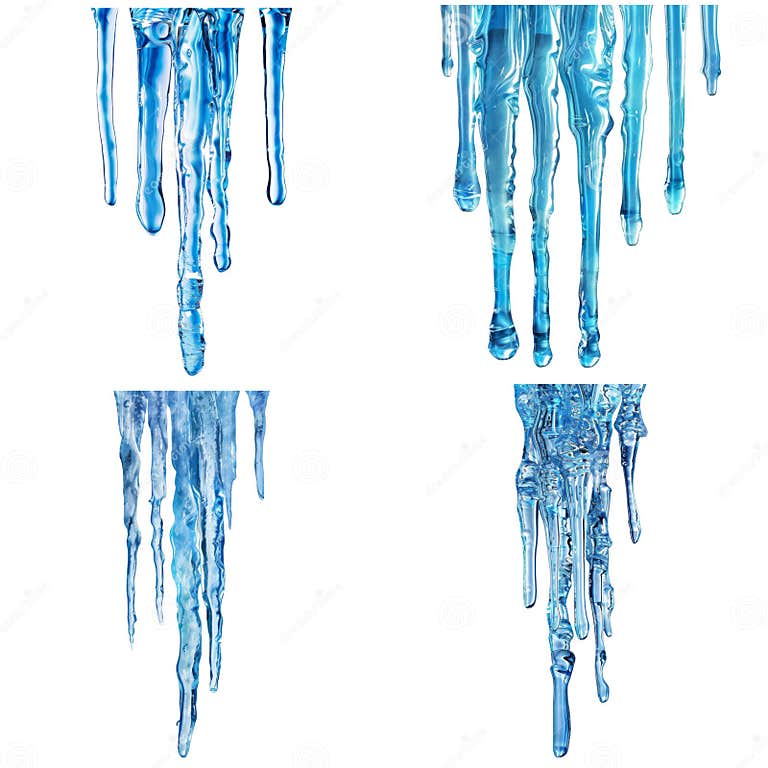 A Collection of Blue Icicles Isolated on White Background Stock ...