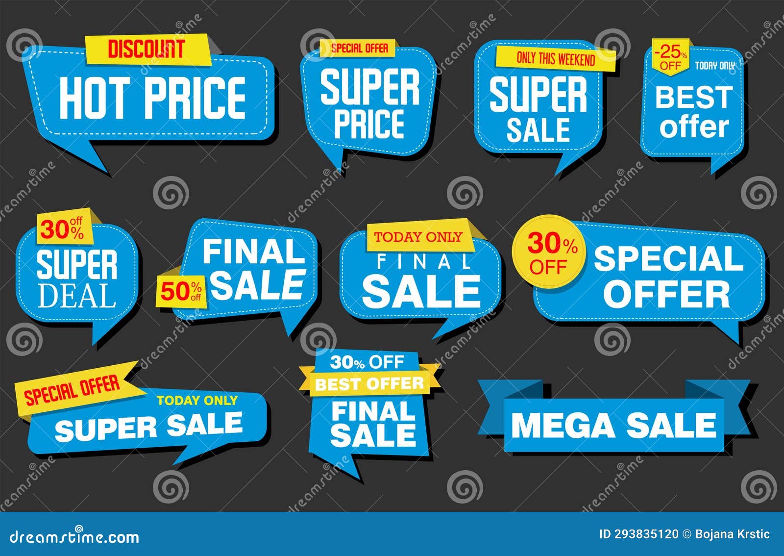 Collection of Blue Labels Sale or Discount Sticker Vector Illustration ...