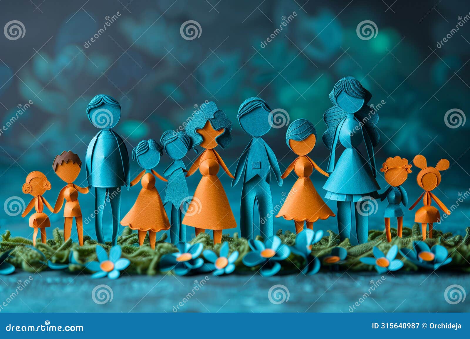Collection of Blue and Orange Paper Cutout Figures Representing People ...