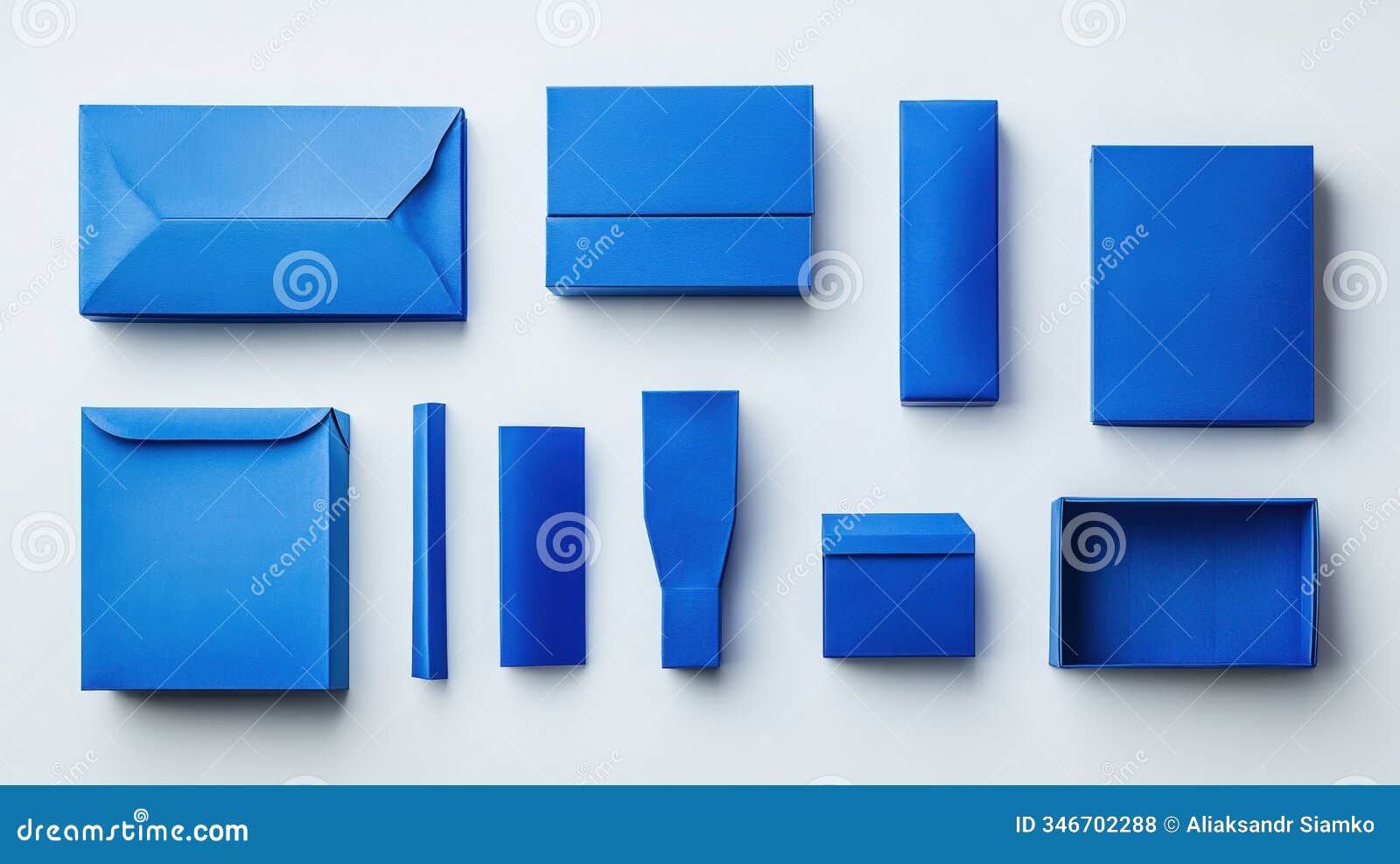 Collection of Blue Packaging Items Arranged on a Surface Stock ...