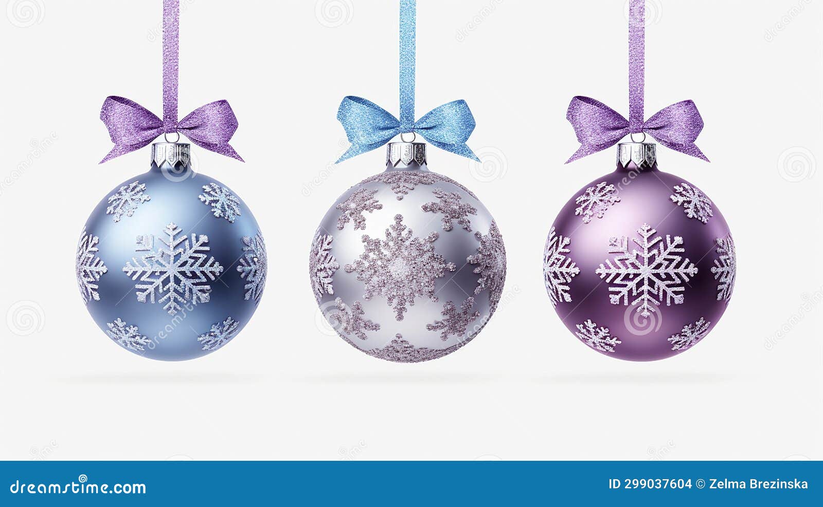 Collection of Blue and Purple Christmas Baubles with Silver Snowflake ...