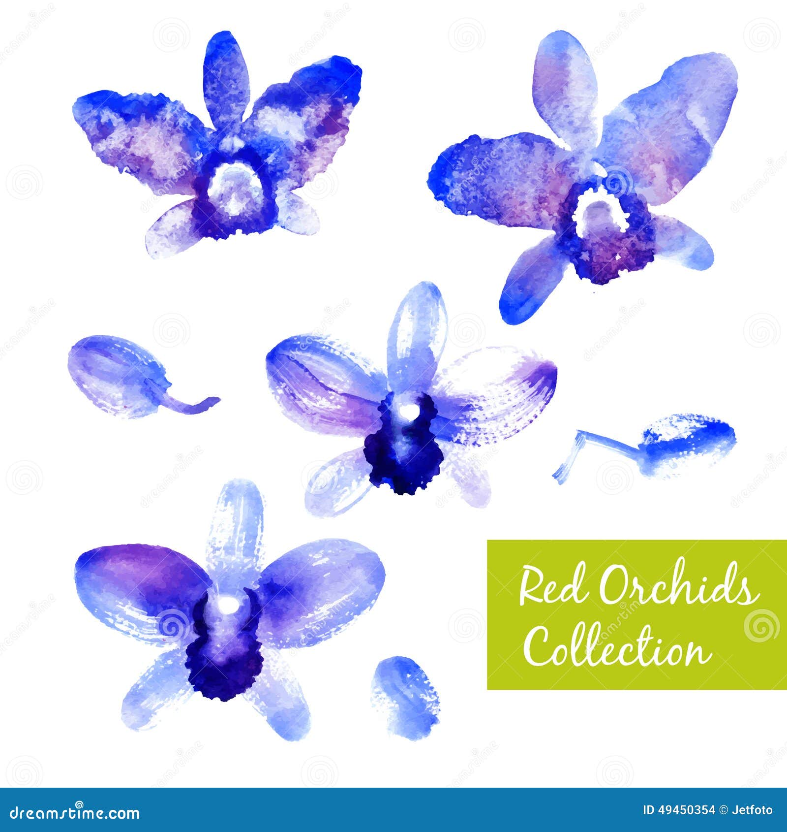 Collection of Blue Watercolor Orchids Stock Vector - Illustration of ...