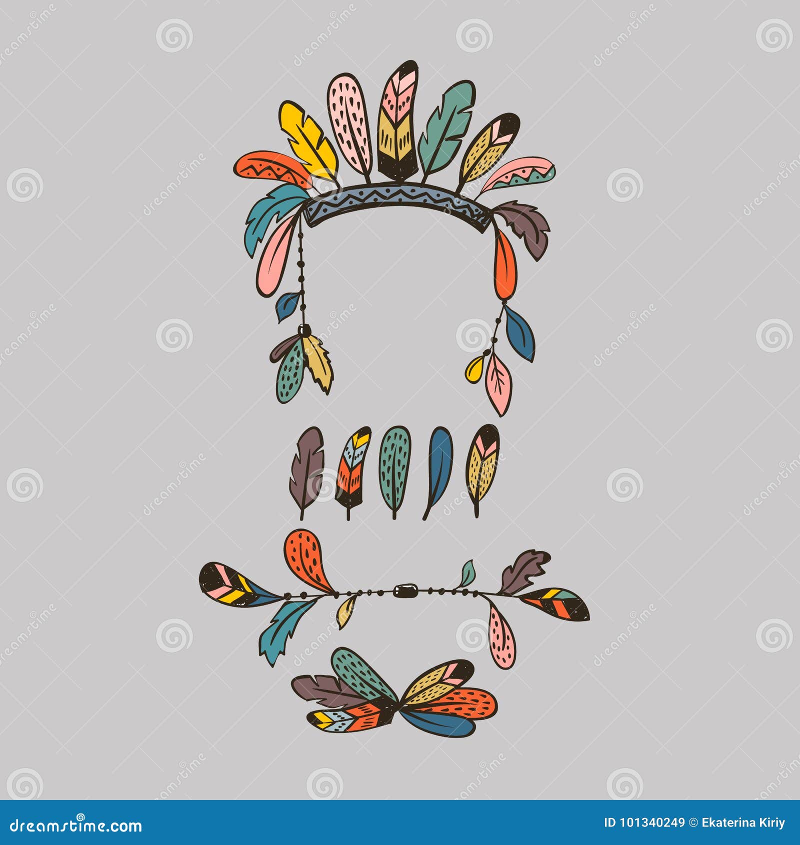 Collection with Boho Elements - Arrows and Feathers Stock Vector ...