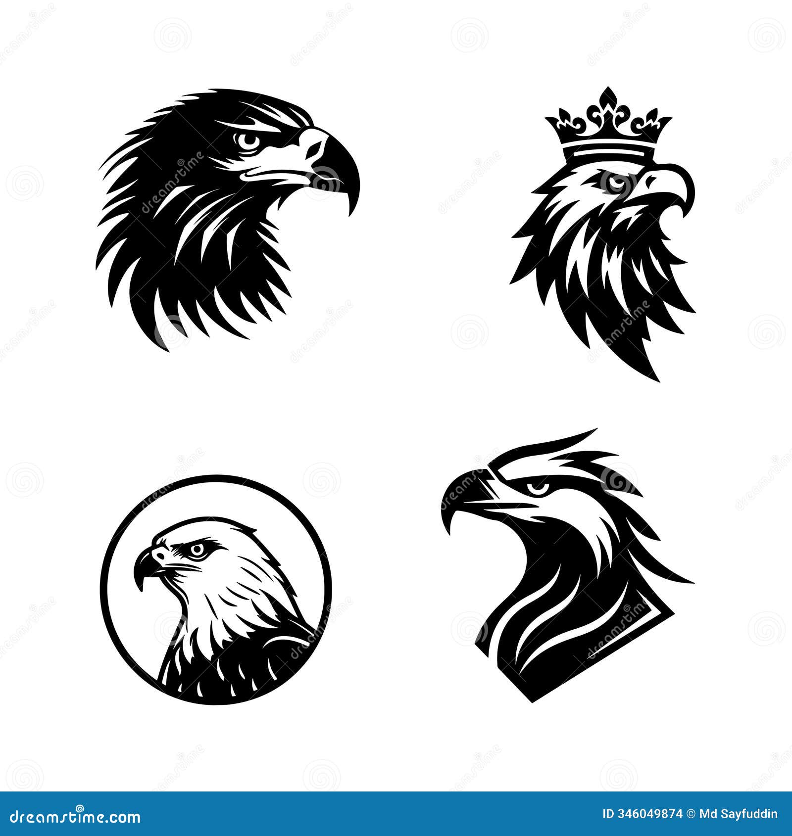 A Collection of Bold and Stylized Eagle Illustrations with a Crowned ...