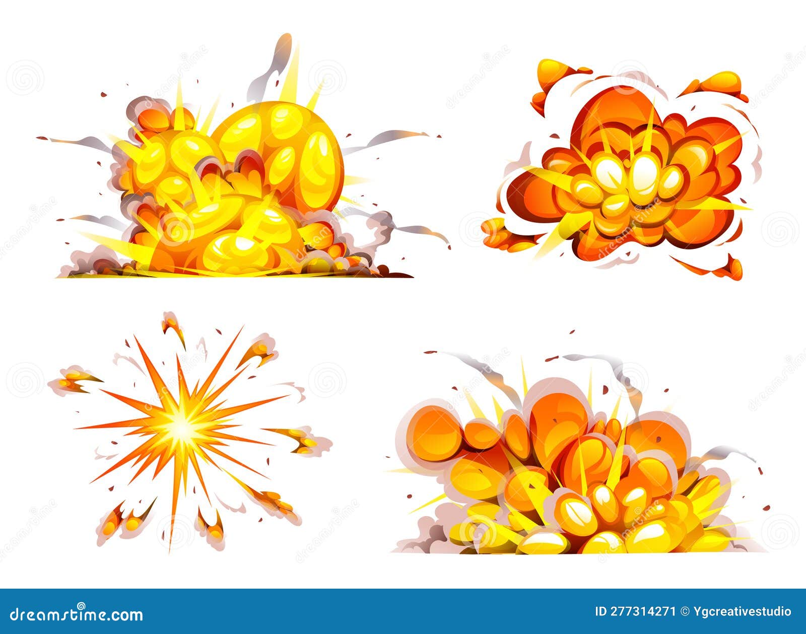 Collection of Bomb Explosion with Smoke, Flame and Particles Stock ...