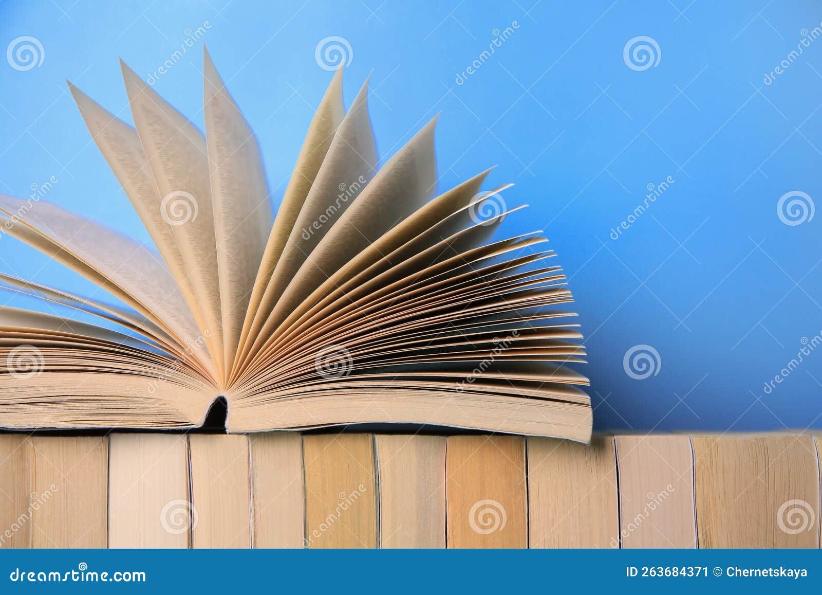 Collection of Books on Light Blue Background Stock Image - Image of ...
