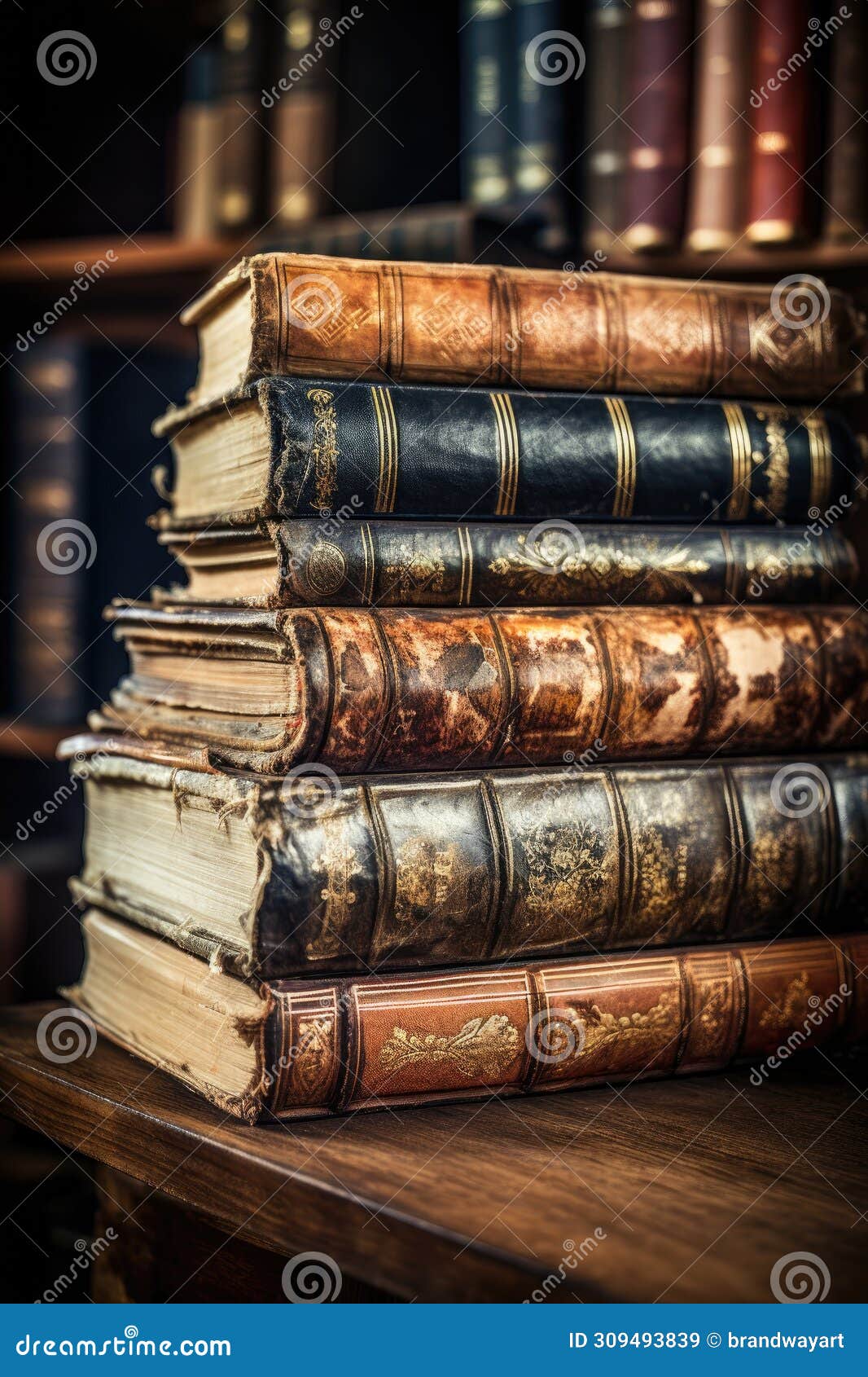 Stack of Books on Wooden Table Stock Illustration - Illustration of ...