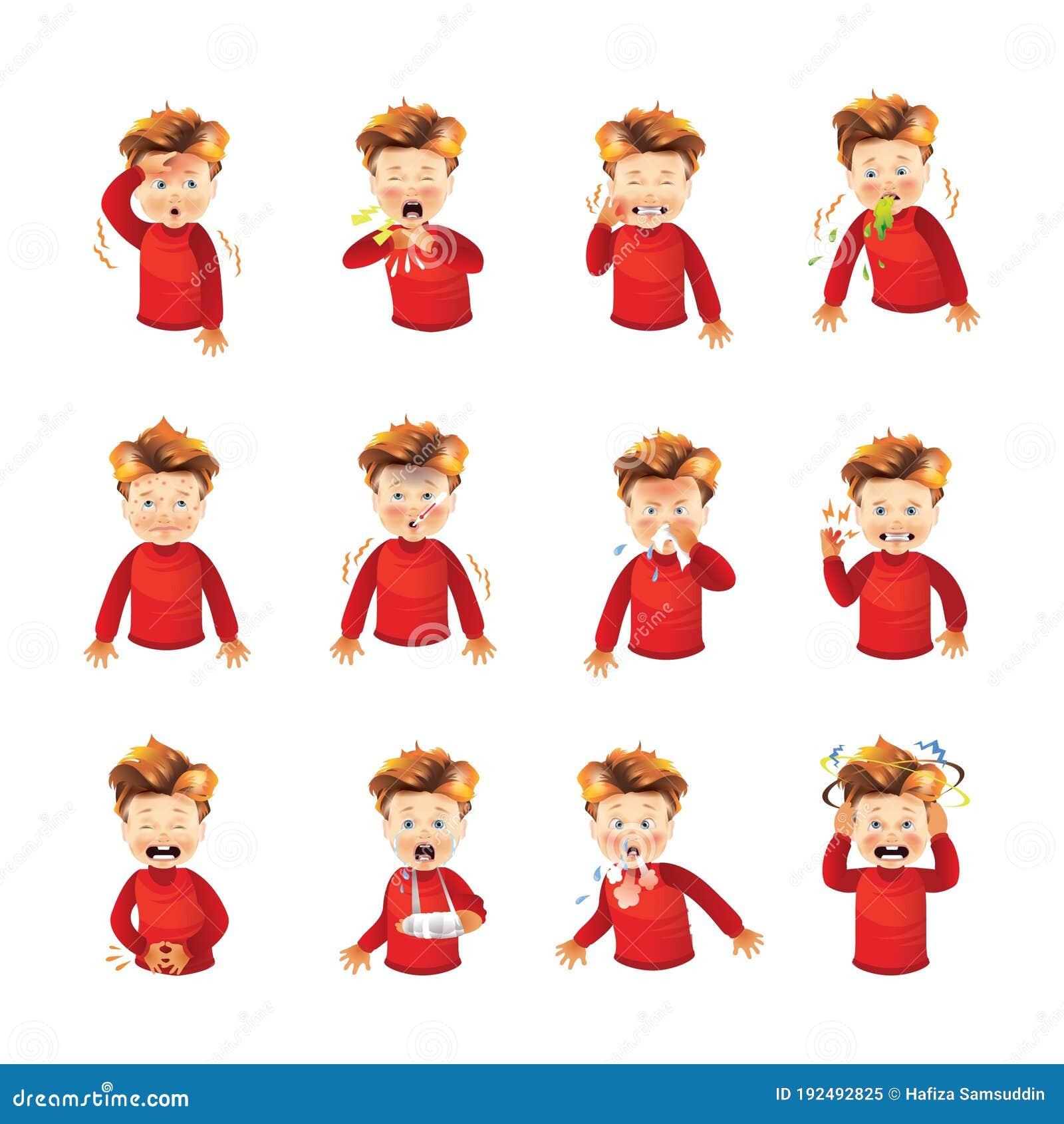 Collection of Boy Feeling Sick. Vector Illustration Decorative Design ...