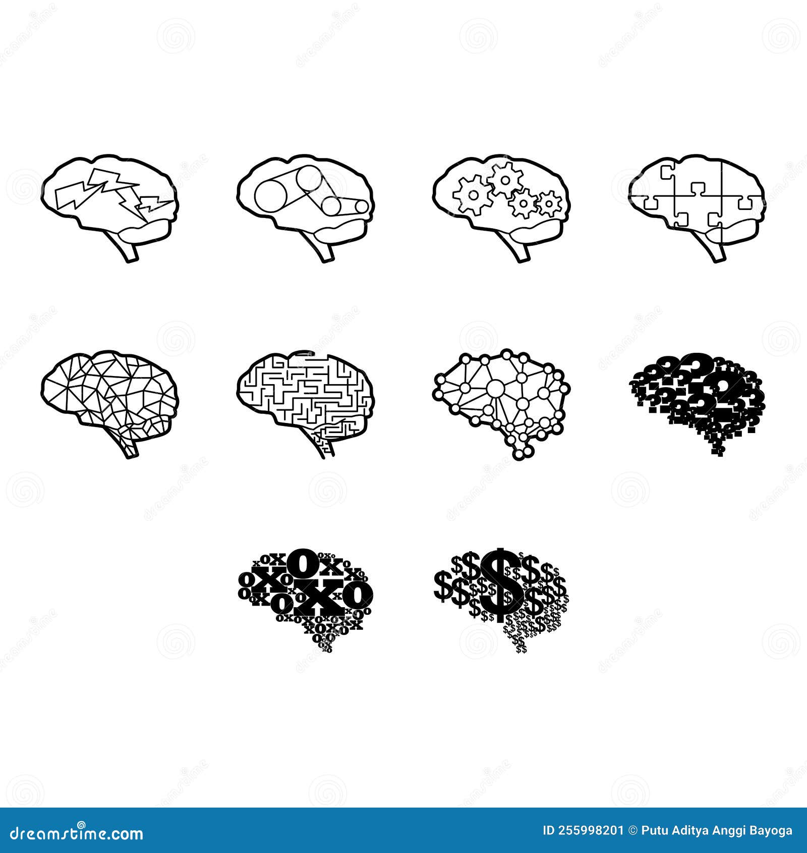 Brain icon set stock vector. Illustration of money, puzzle - 255998201