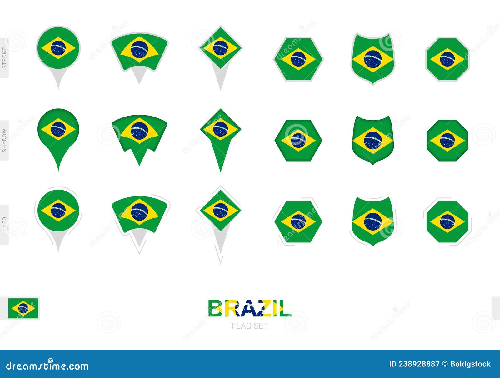 Collection of the Brazil Flag in Different Shapes and with Three ...