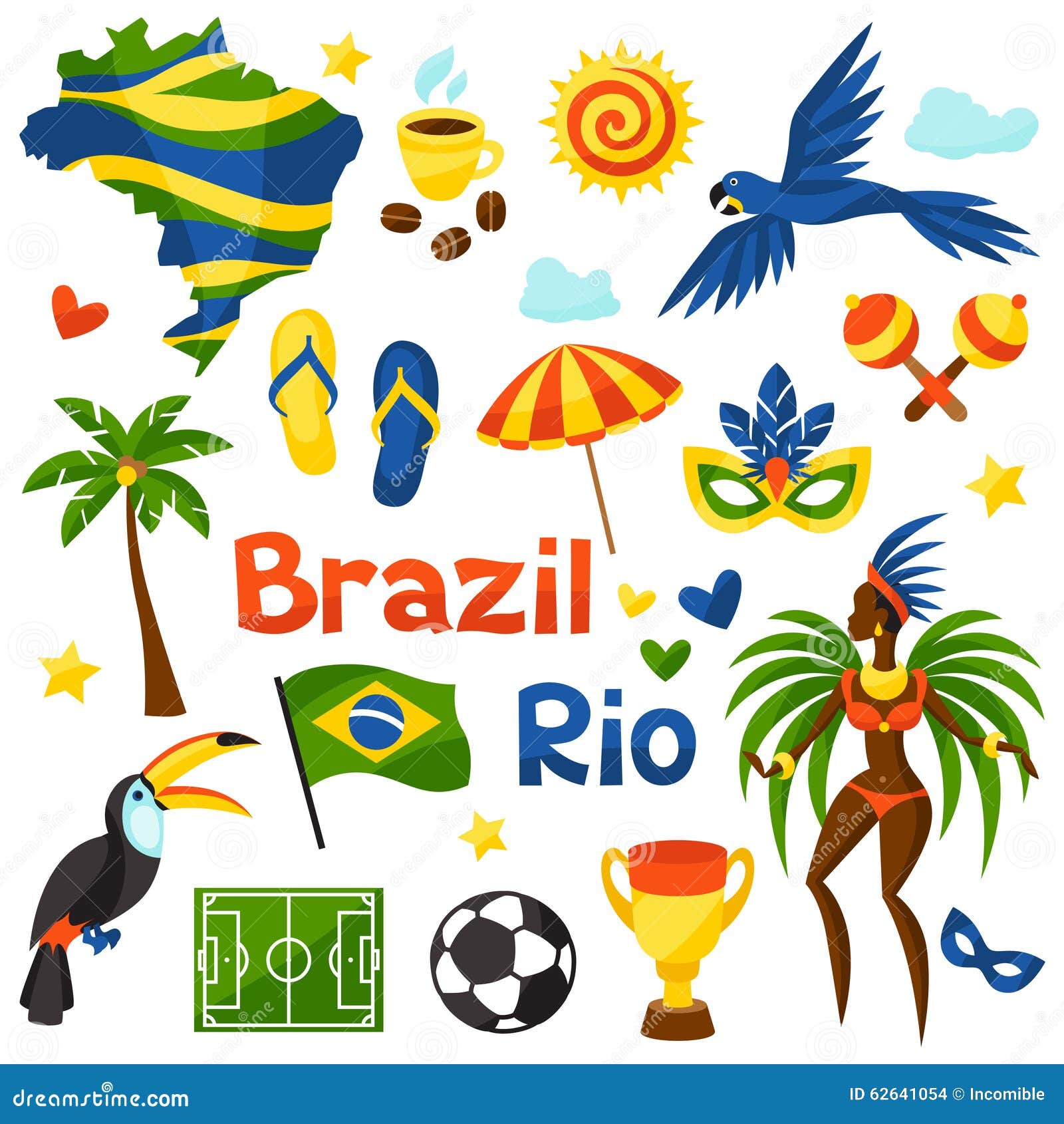 Collection of Brazil Stylized Objects and Cultural Stock Vector ...