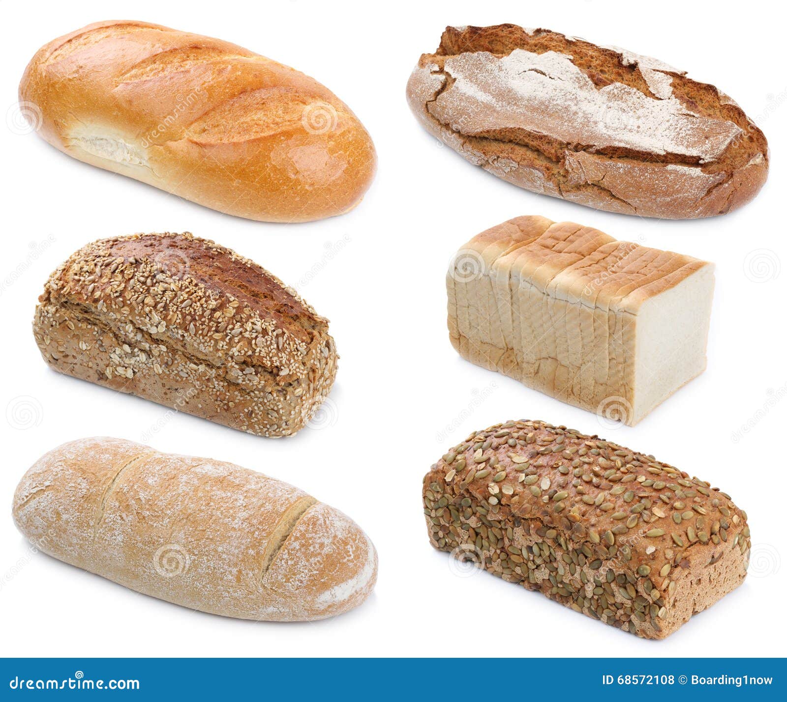 Collection of Bread Breads Whole Grains Isolated Stock Photo - Image of ...