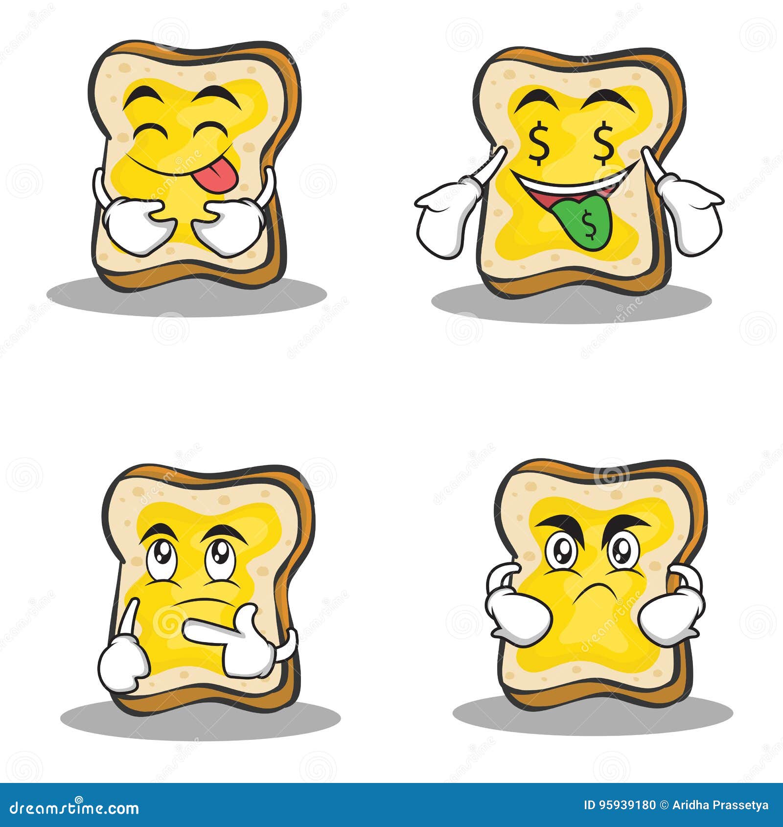 Collection of Bread Character Cartoon Set Design Stock Vector ...