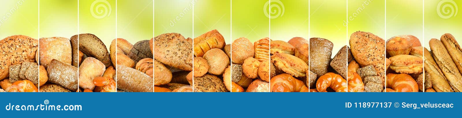Bread Products in Frame of Vertical Lines on Abstract Green Back Stock ...