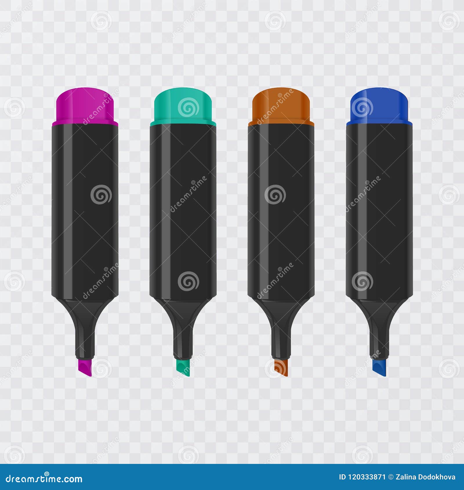 Collection of Bright and Colored Highlighters with Markings, Realistic ...