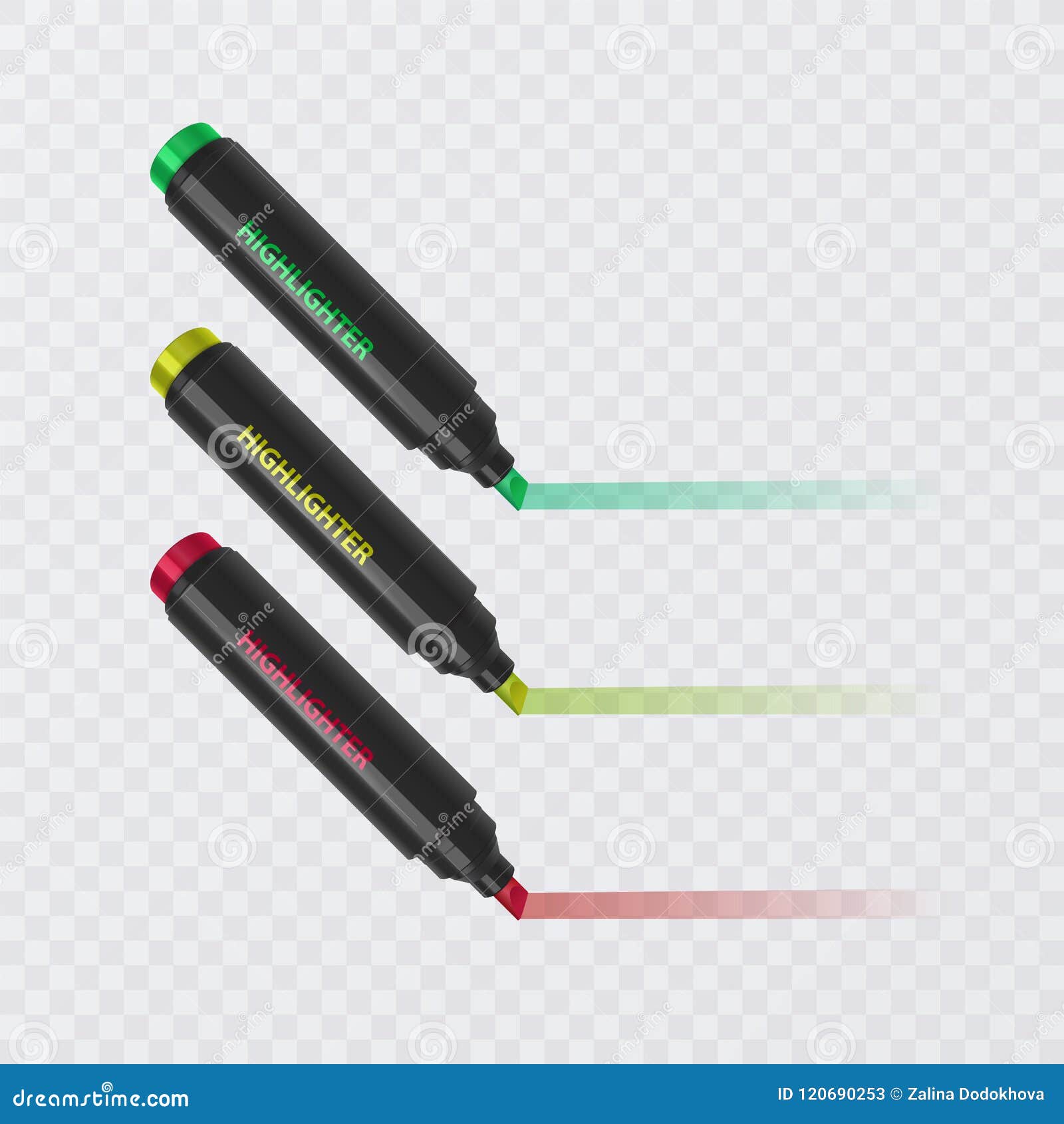 Collection of Bright and Colored Highlighters with Markings, Realistic ...
