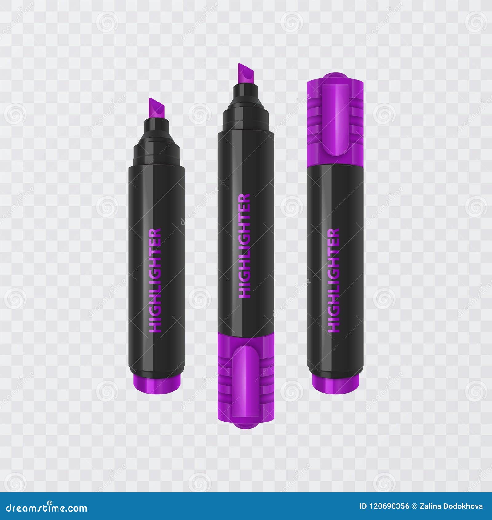 Collection of Bright and Colored Highlighters, Realistic Markers on ...