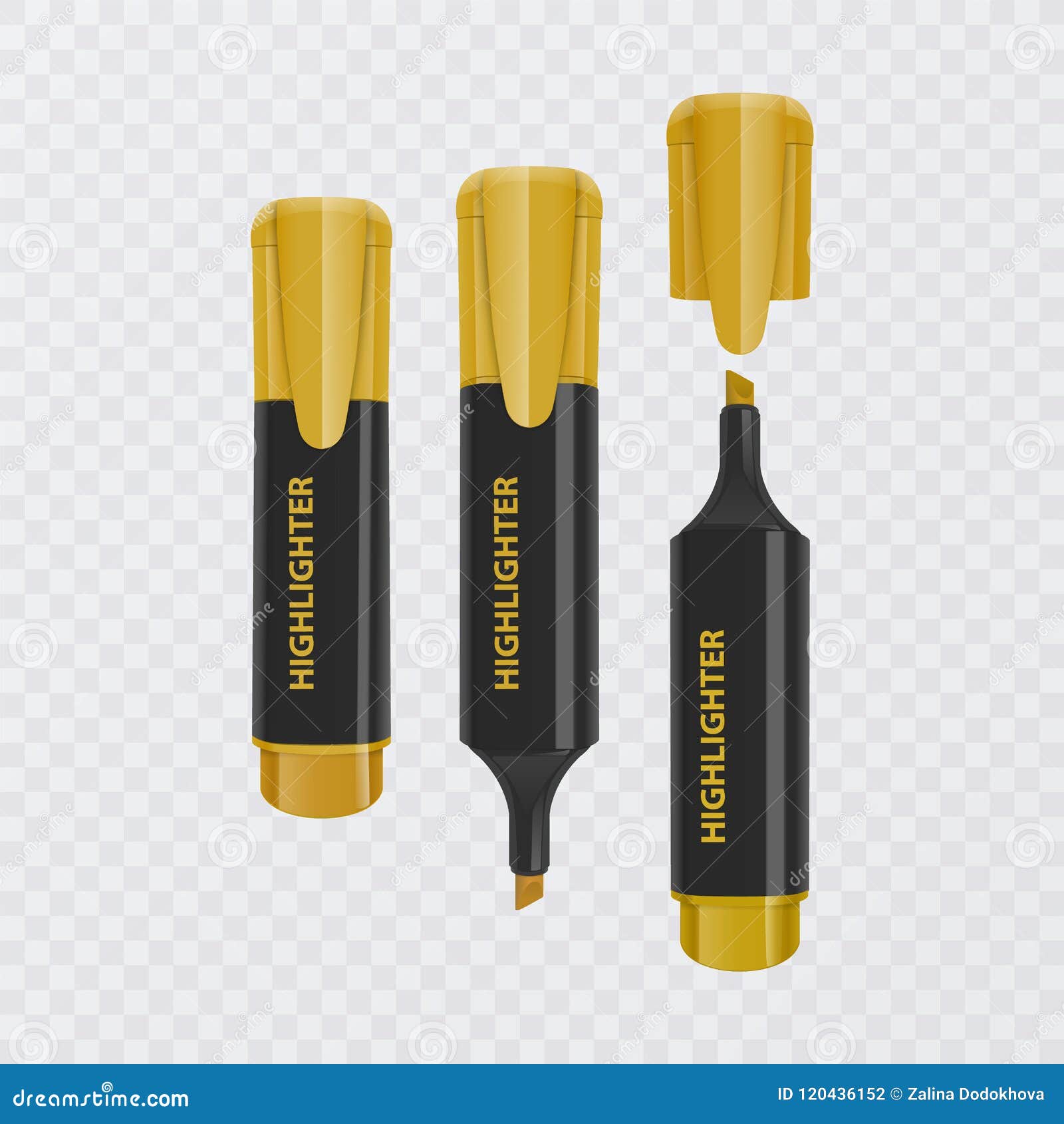 Collection of Bright and Colored Highlighters, Realistic Markers on ...