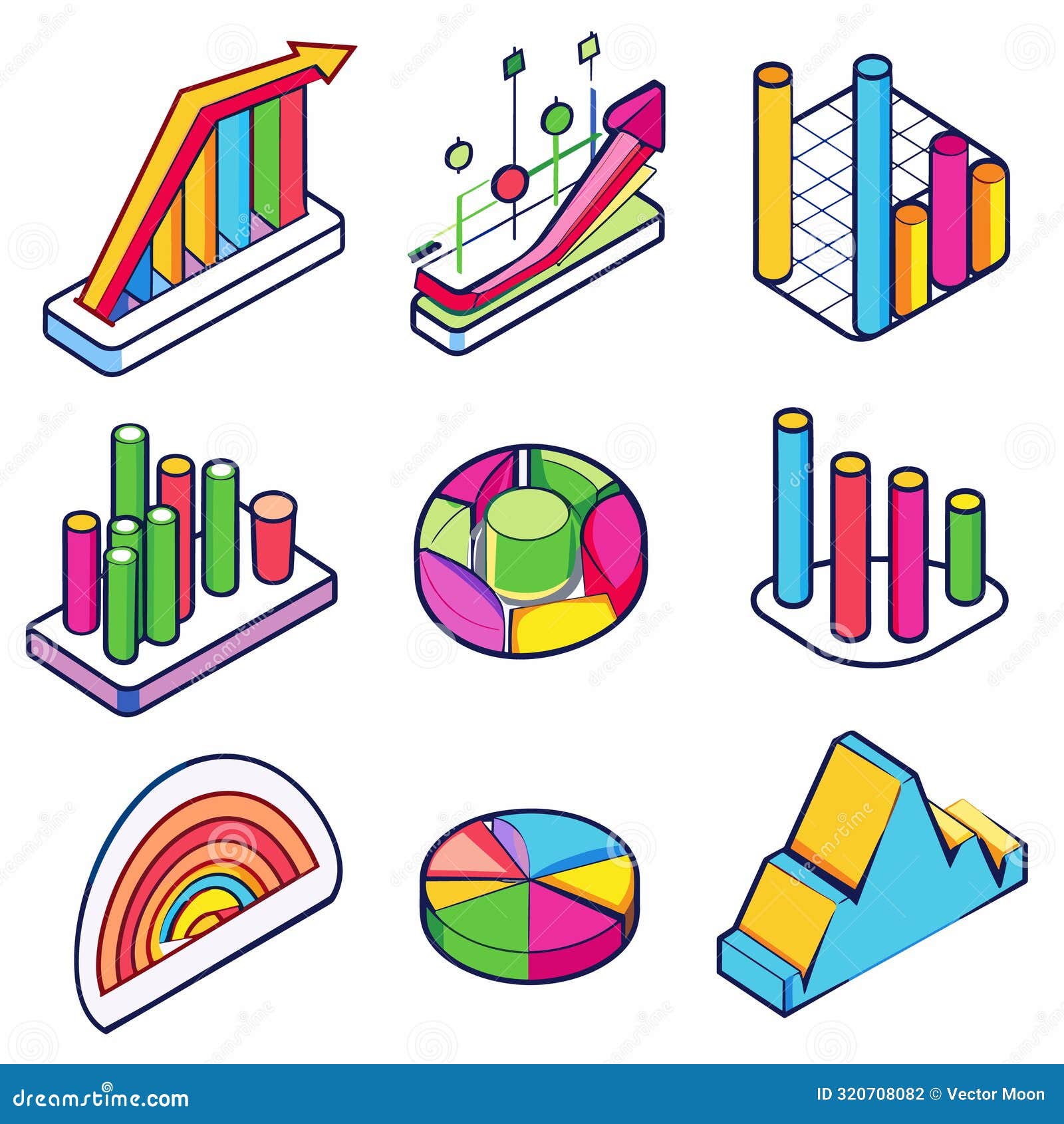 Collection Bright Colorful 3D Business Graphs Charts. Set Includes Bar ... Collection Bright Colorful 3D Business Graphs Charts. Set Includes Bar ...