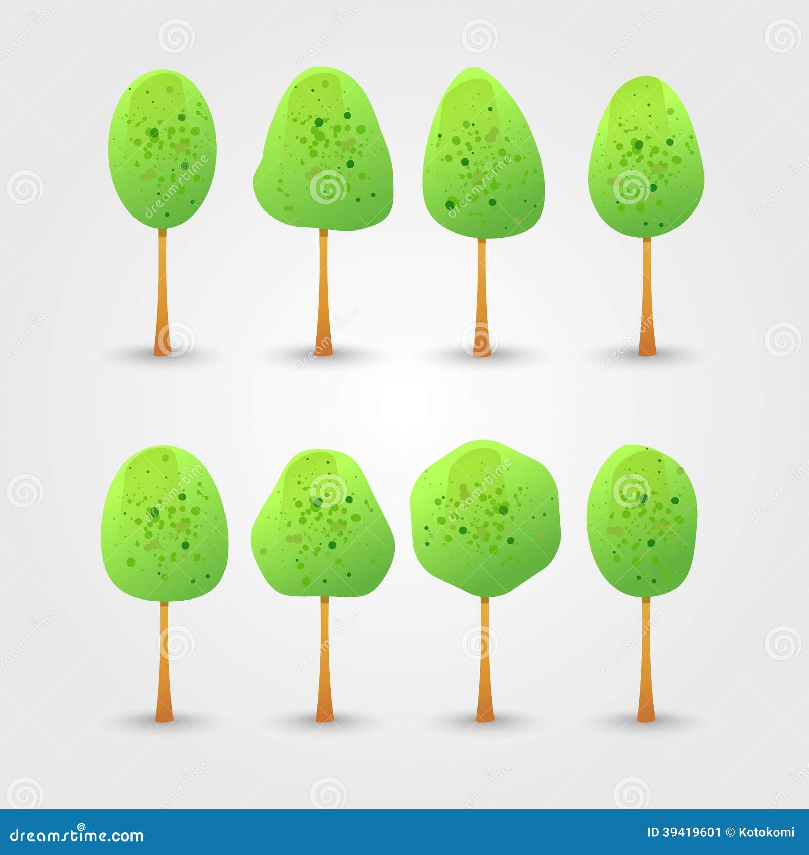 Collection of Bright Green Trees with Drop Shadow. Vector Illustration ...