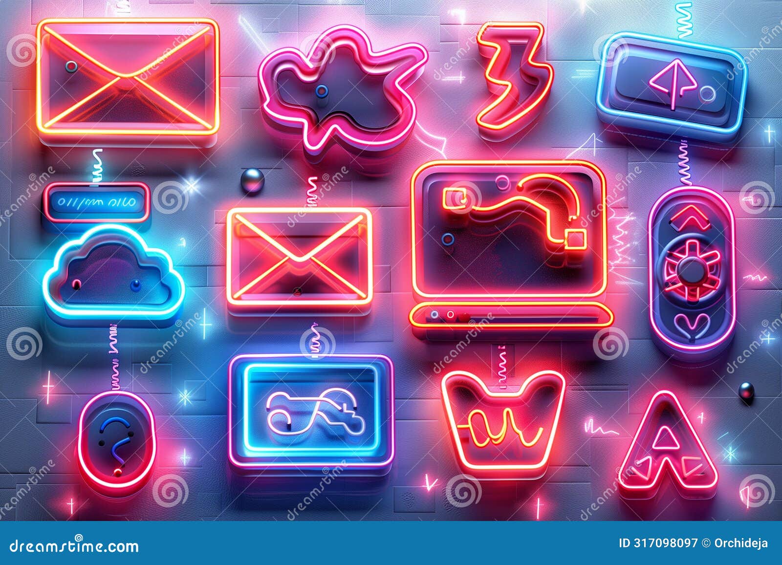 Collection of Bright Neon Signs Displayed on a Wall Stock Image - Image ...